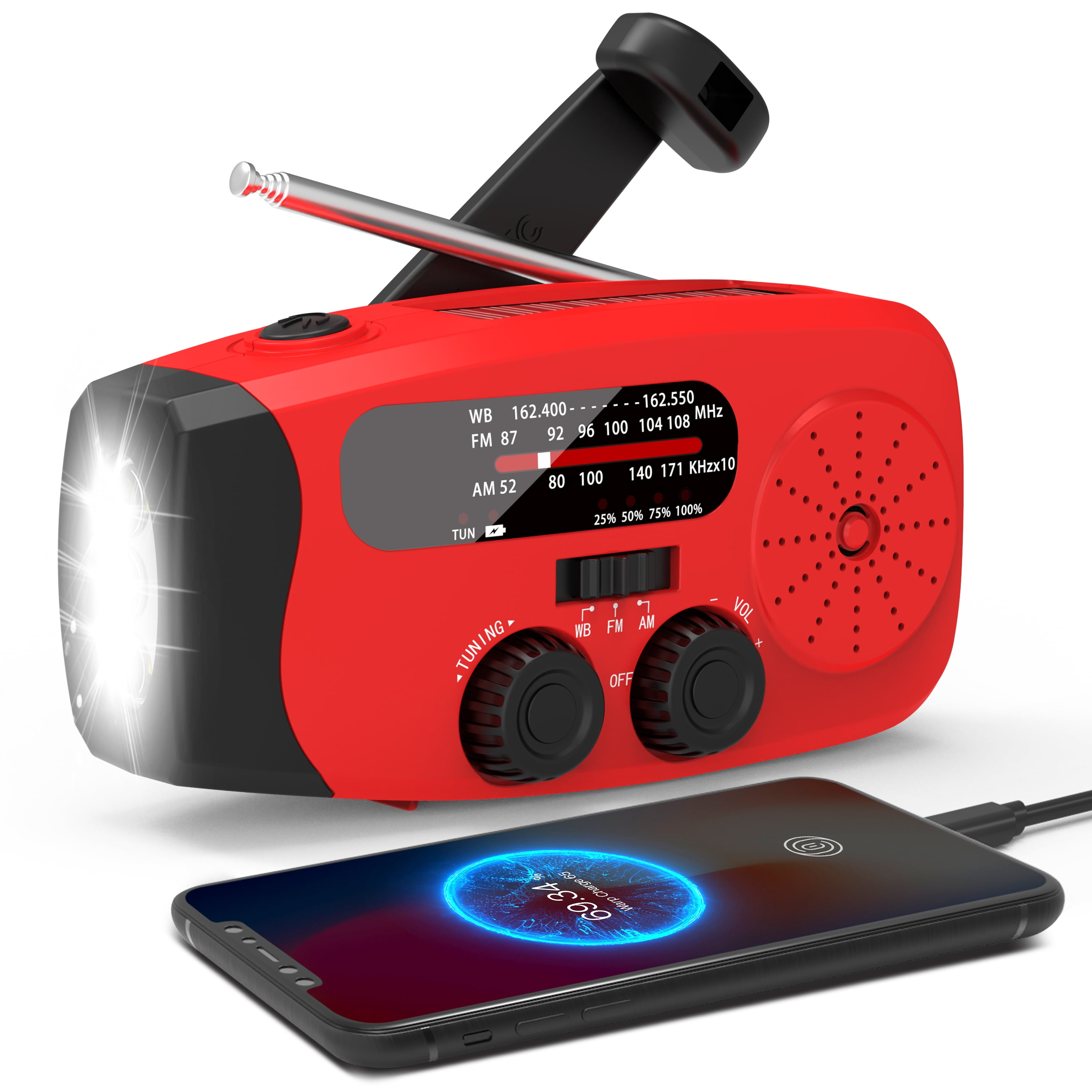 Jazmm Hand Crank Emergency Radio, NOAA/AM/FM Portable Radio, Solar ...