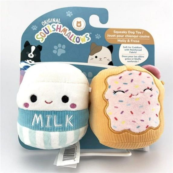 Jazwares 3.5 in. Squishmallows Breakfast Melly & Fresa Cuddlers Squeaky Dog Toy, Multi Color ...