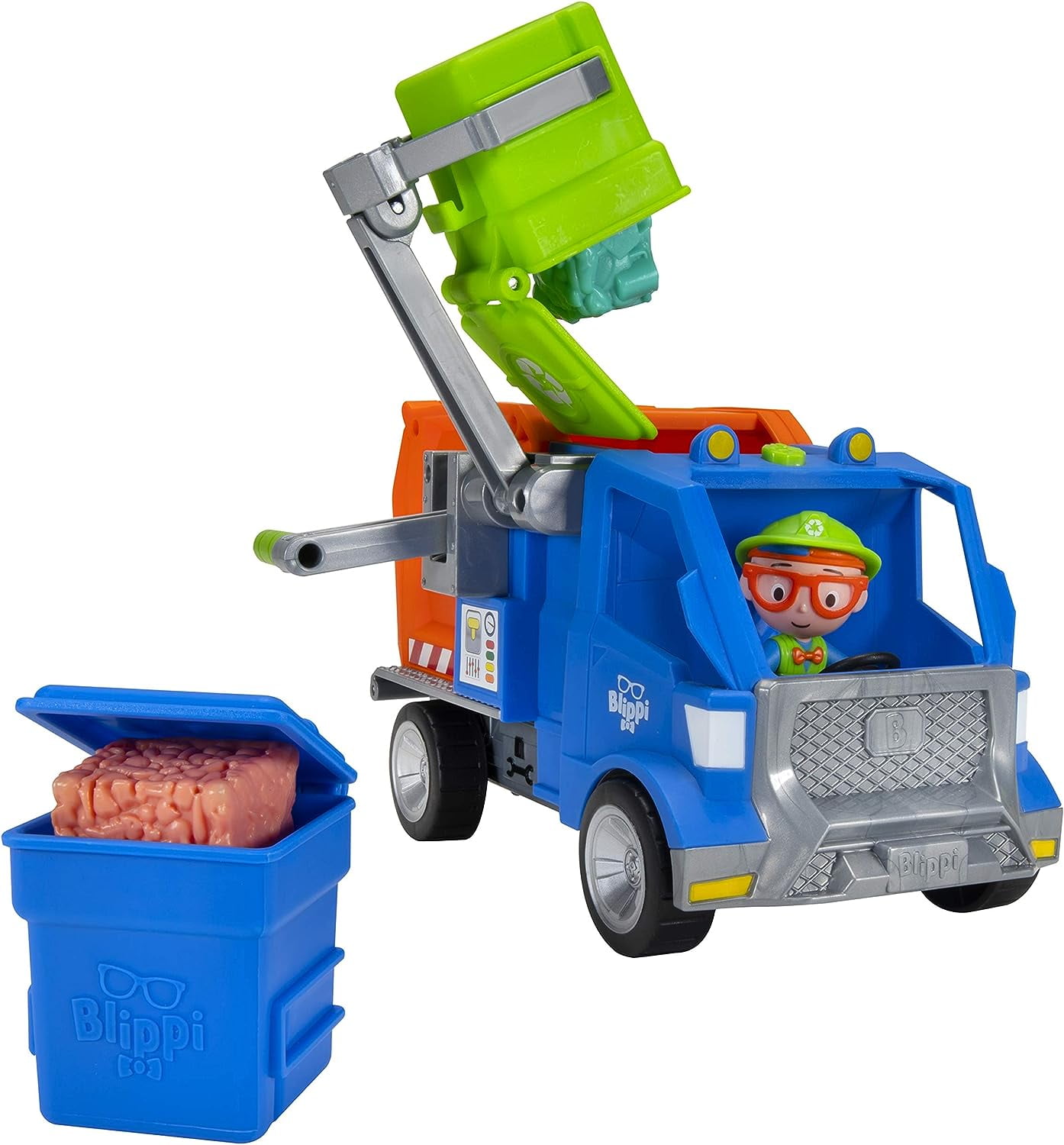 Blippi Recycling Truck Playset - Character Figure, 2 Trash Cubes, 2 ...