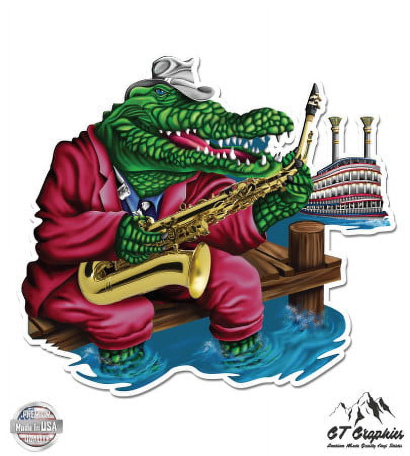 Jazz Blues Gator Missippi Louisiana Saxophone - 3" Vinyl Sticker - For ...