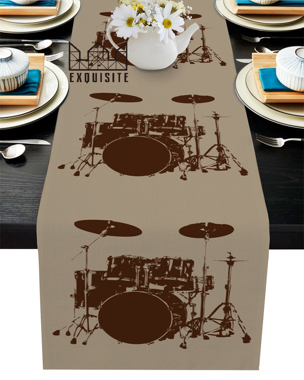 Jazz Drum Bass Drum Brown Table Runner ration Home r Dinner Table ...