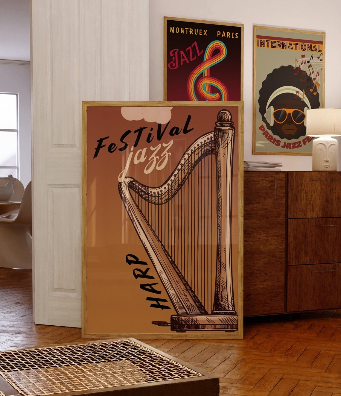 Jazz Festival Harp Poster Mid Century Modern Music Poster, 12x18 ...