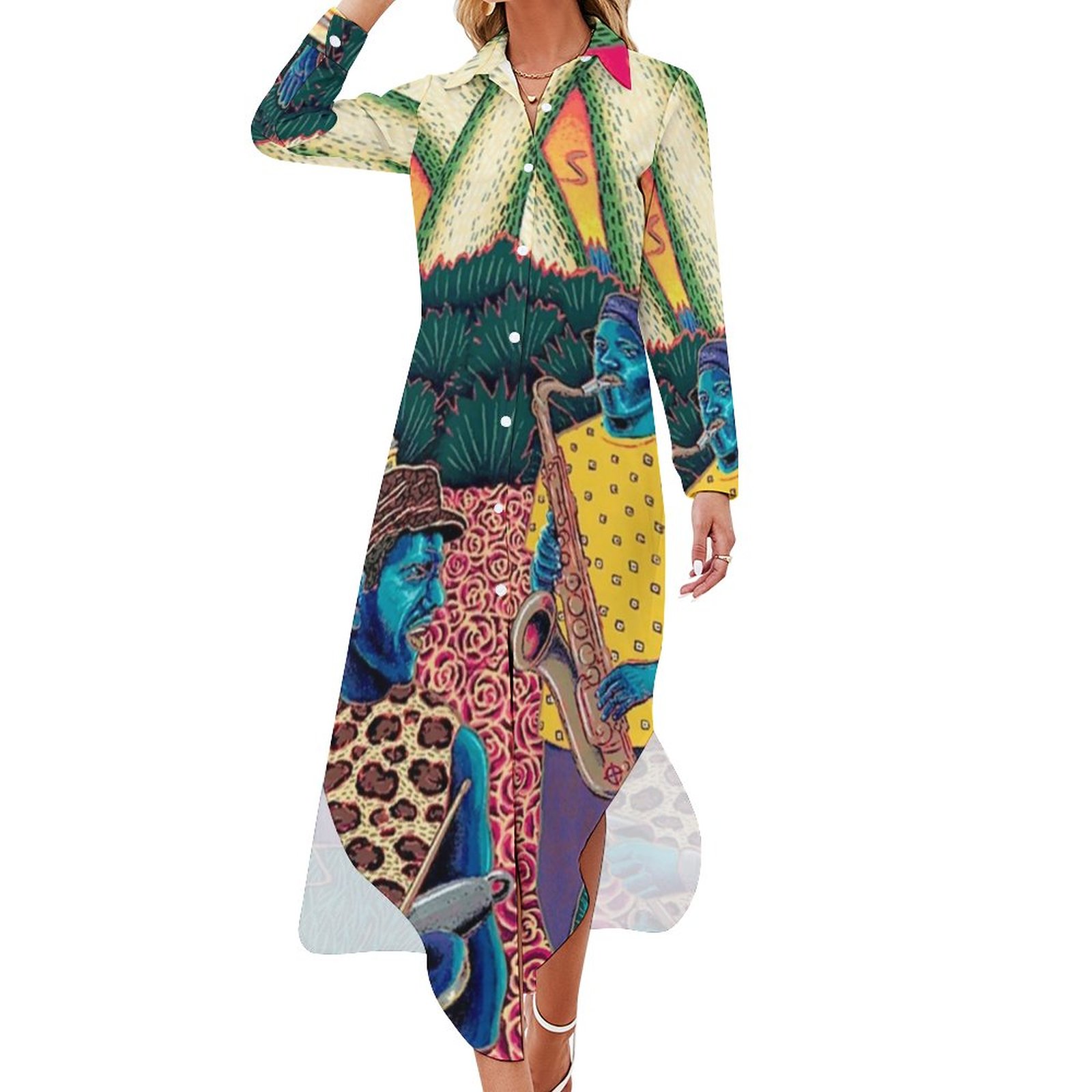 Jazz Festivals Print Casual Dress Music Design Street Dresses Sexy V ...