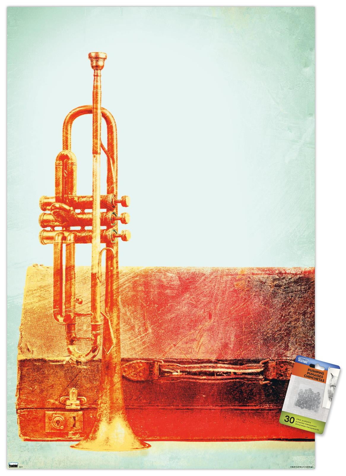 Jazz - Grunge Trumpet Wall Poster with Pushpins, 22.375" x 34 ...