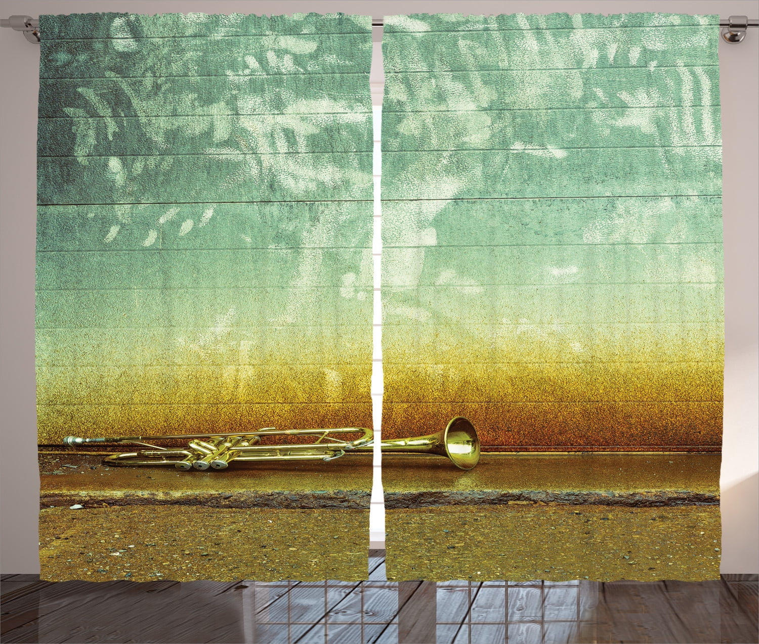 Ambesonne Jazz Curtains 2 Panel Set, Jazz Club Trumpet Grungy, 108" x ...