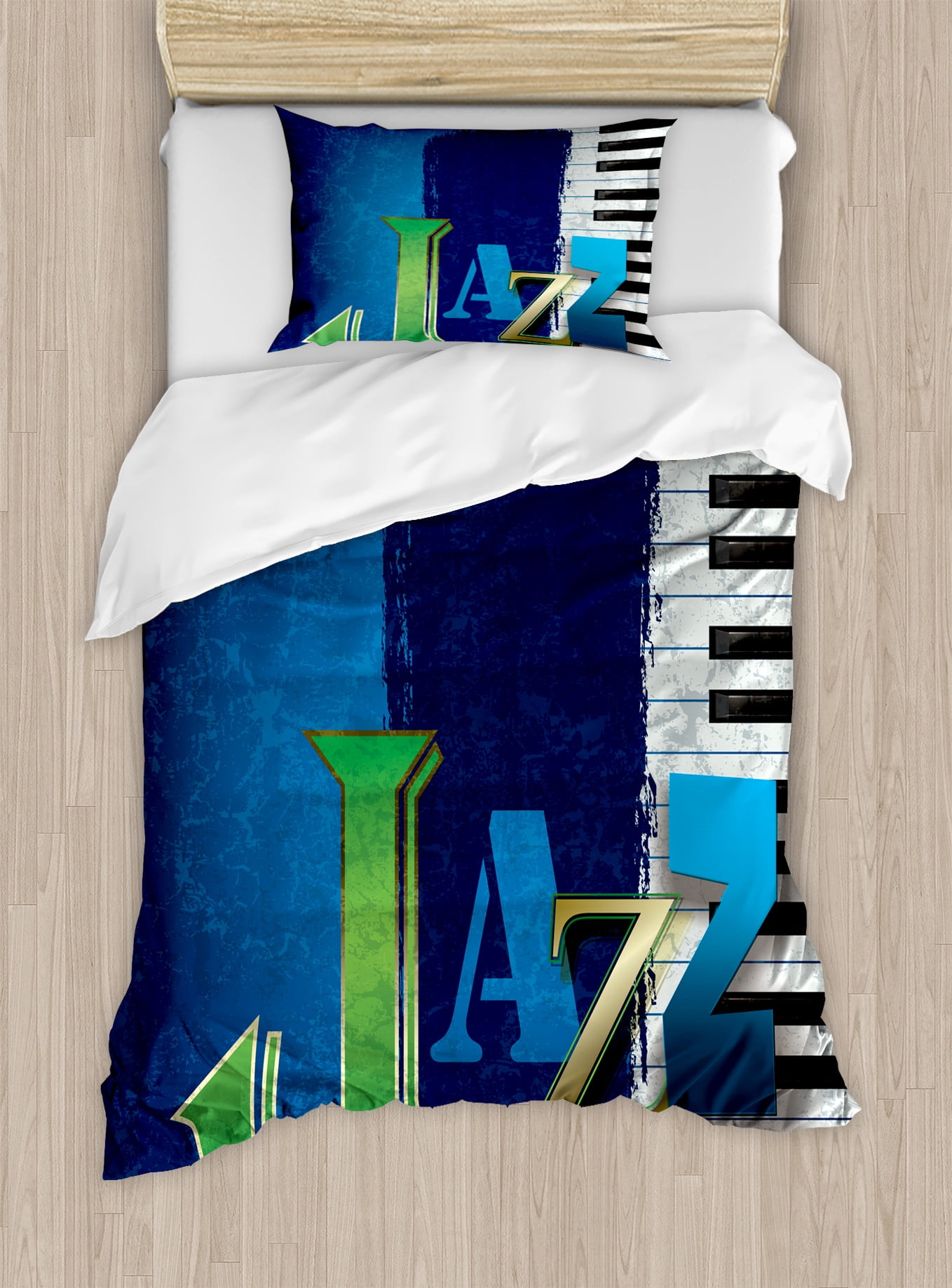 Jazz Music Duvet Cover Set, Abstract Cracked Background Piano Keys ...