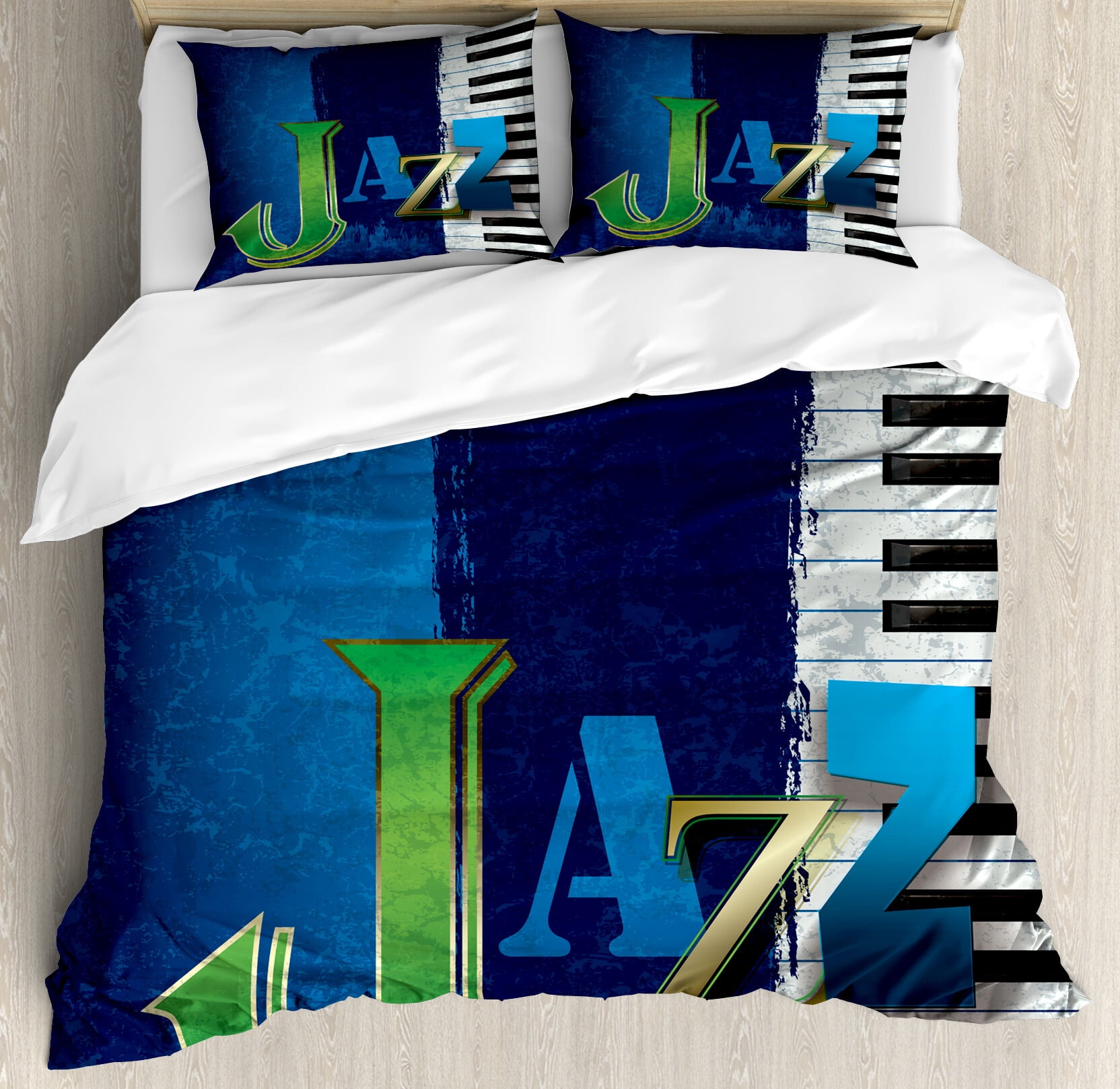 Jazz Music Duvet Cover Set, Abstract Cracked Background Piano Keys ...