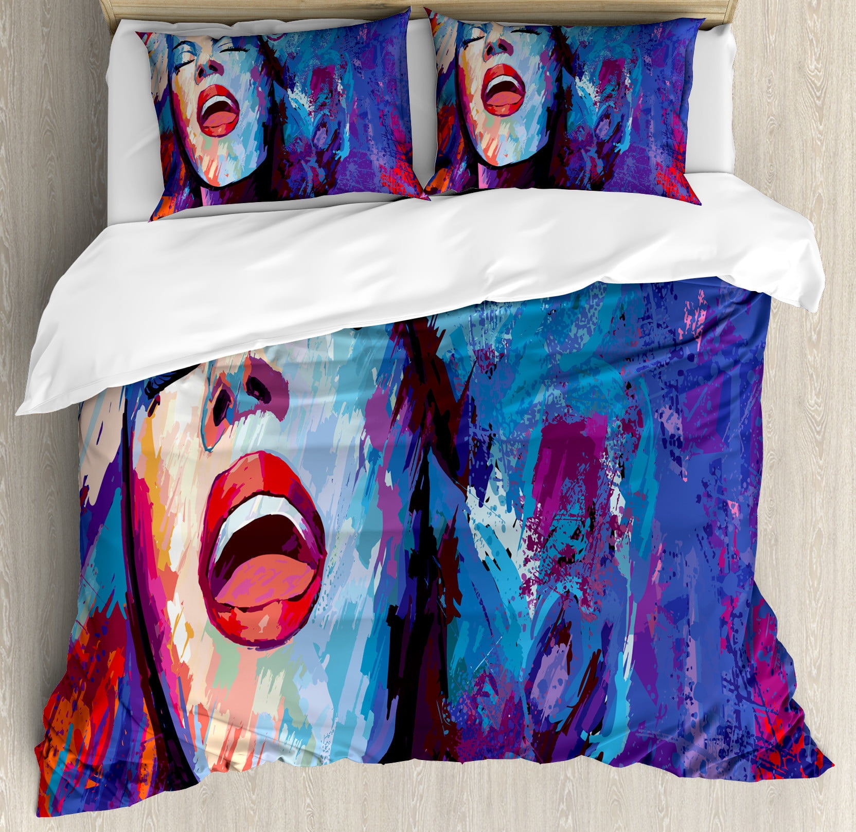 Jazz Music Duvet Cover Set, Illustration of Singer on Grunge Background ...