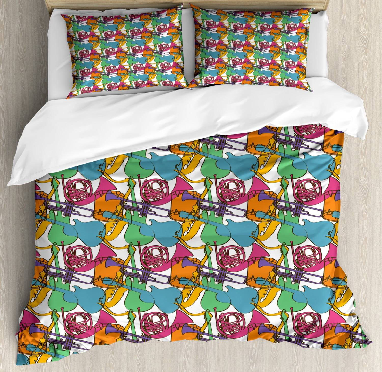 Jazz Music Duvet Cover Set Queen Size, Abstract Retro Style Composition ...