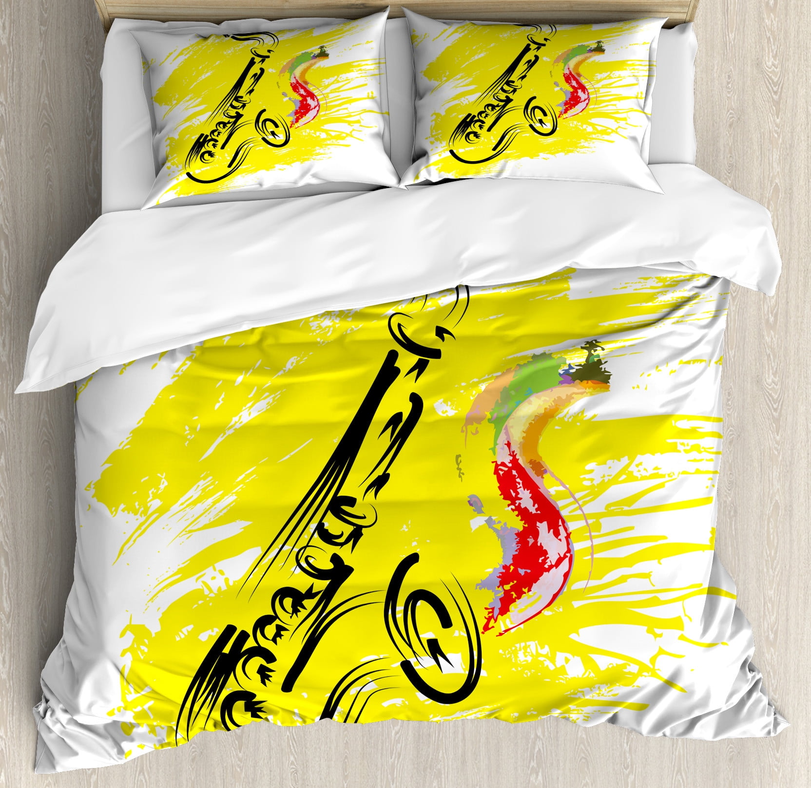 Jazz Music Duvet Cover Set, Saxophone Color Paint Splash Background ...