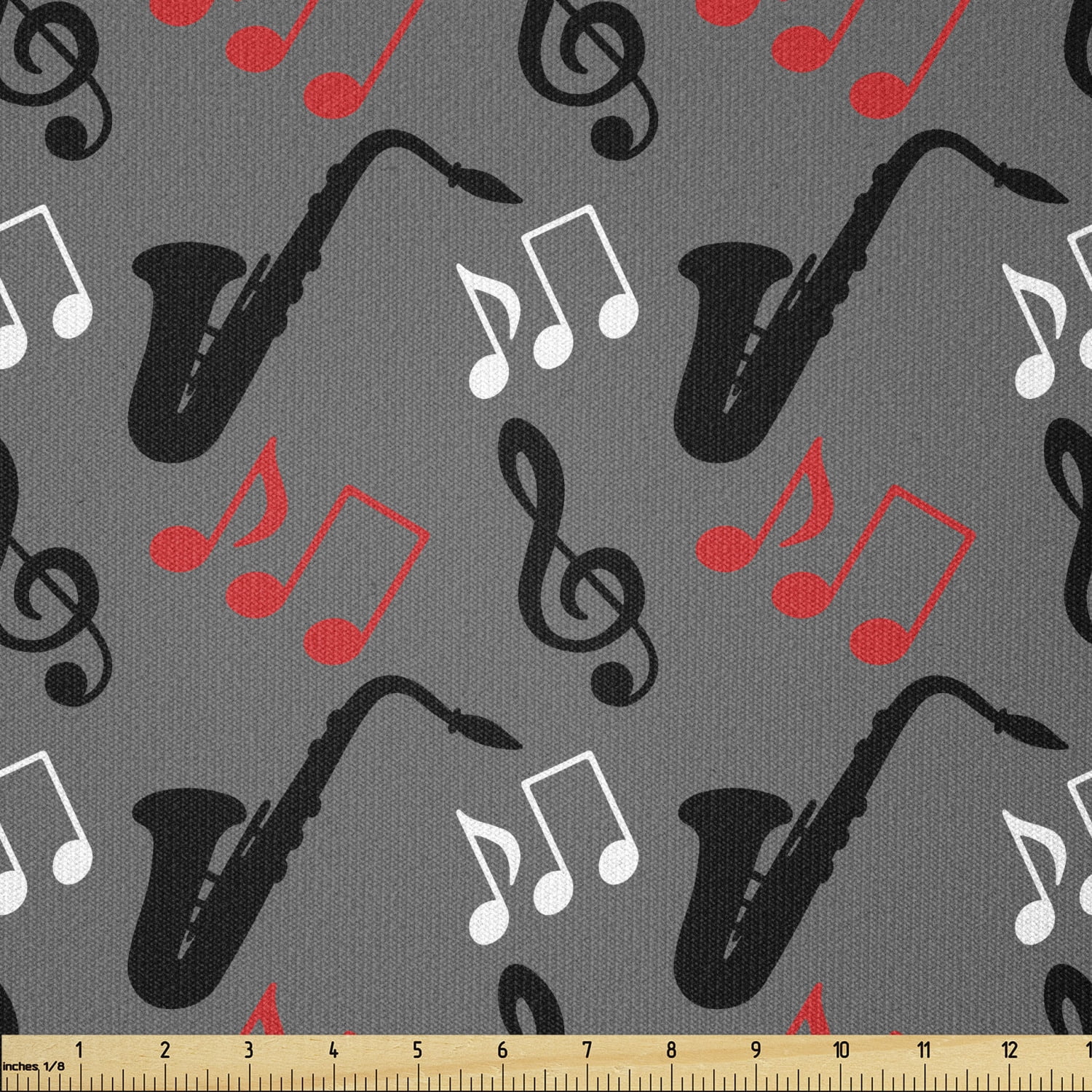 Jazz Music Fabric by The Yard, Music Notes Treble Clef Saxophone ...