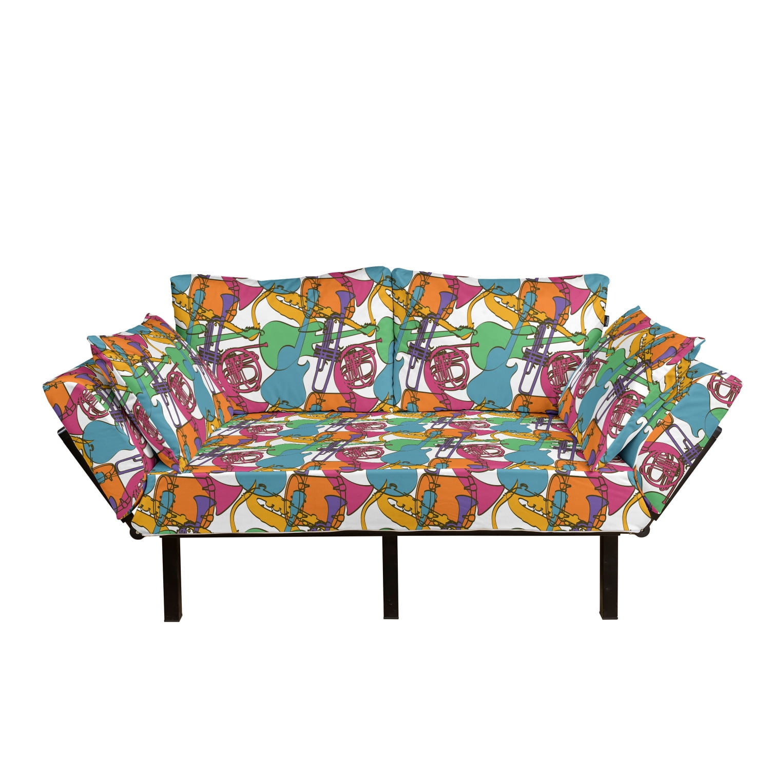 Jazz Music Futon Couch, Abstract Retro Style Composition with Colorful ...