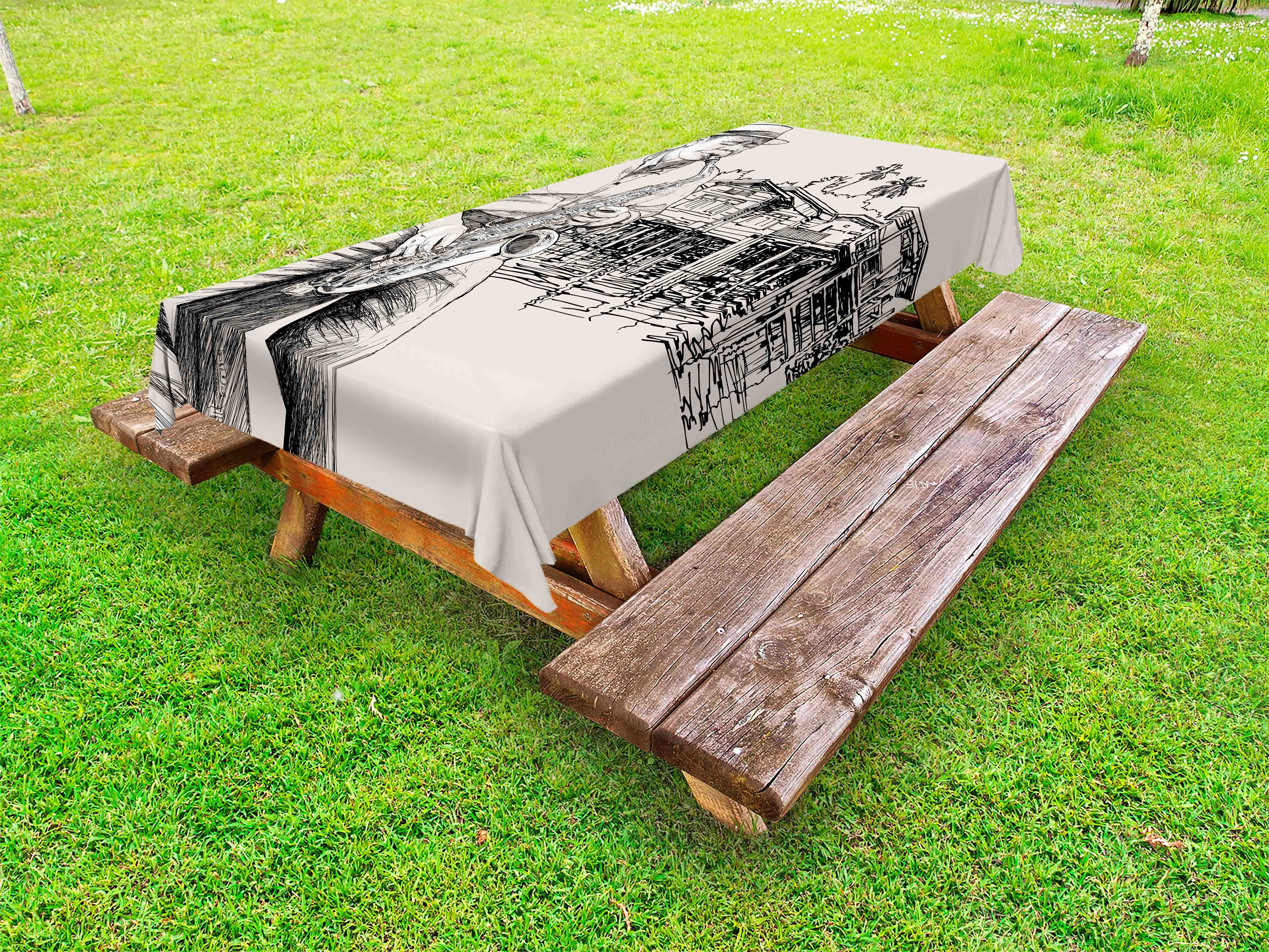 Jazz Music Outdoor Tablecloth, Art With Jazz Saxophonist Playing at ...
