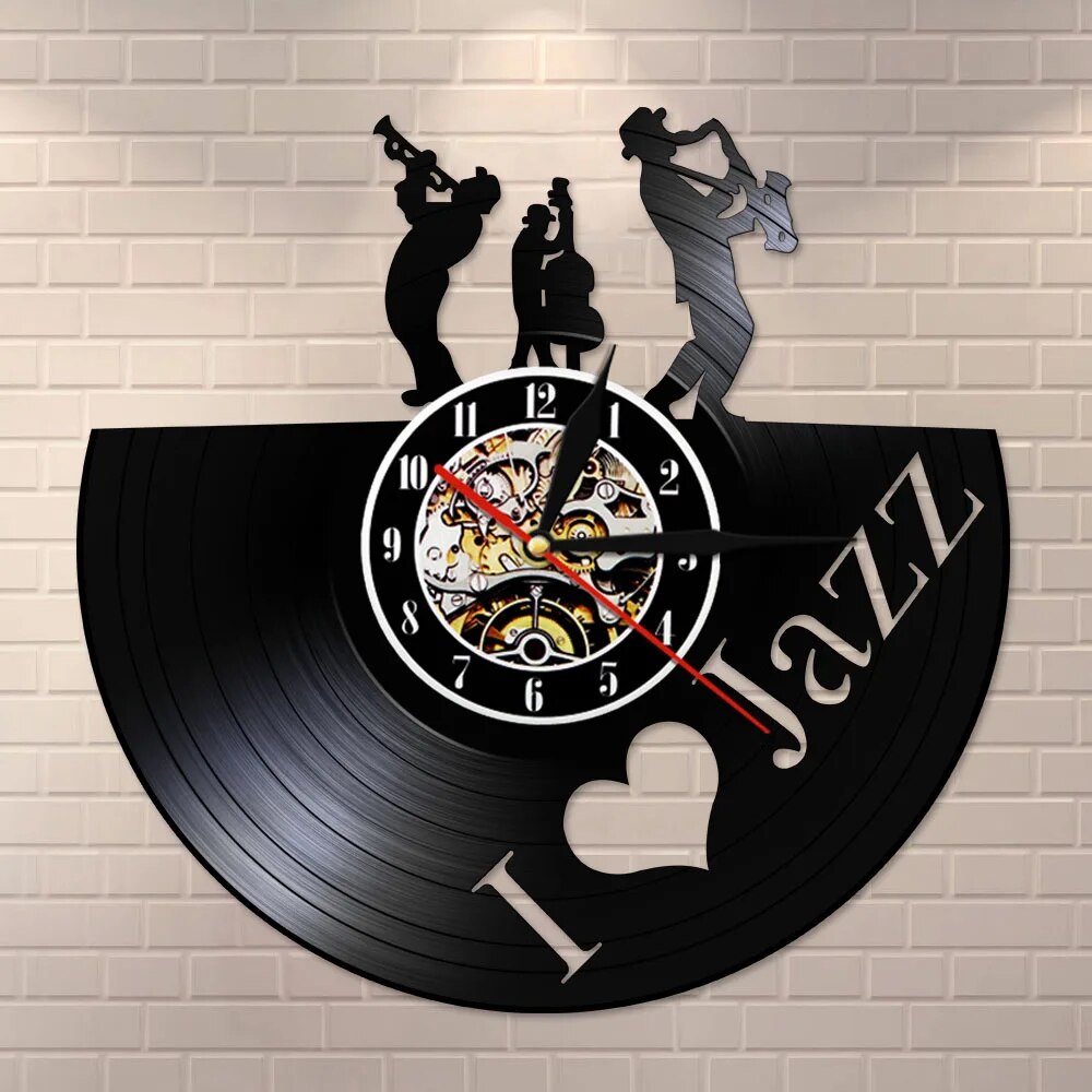 Jazz Music Player Vinyl Wall Clock,Vinyl Record Clock Wall Art Black ...