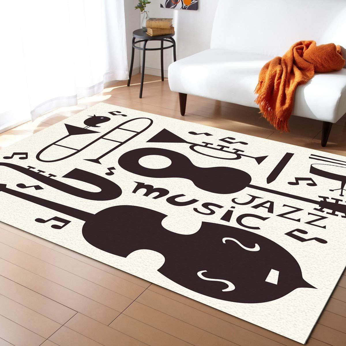 Jazz Music Print Area Rug, Guitar Cello Musical Instrument Bedroom Rug ...