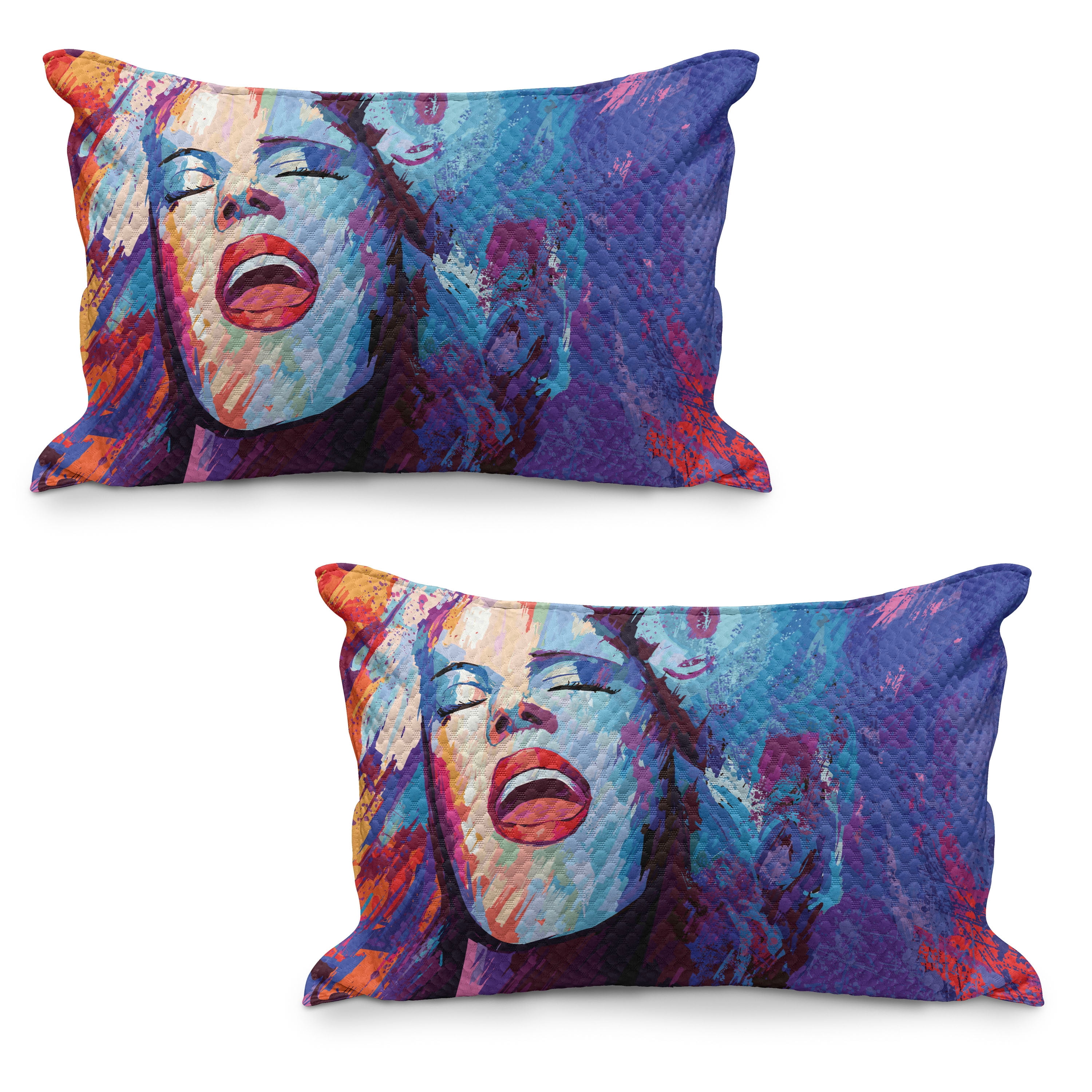 Jazz Music Quilted Pillowcover Set of 2, Illustration of Singer on ...