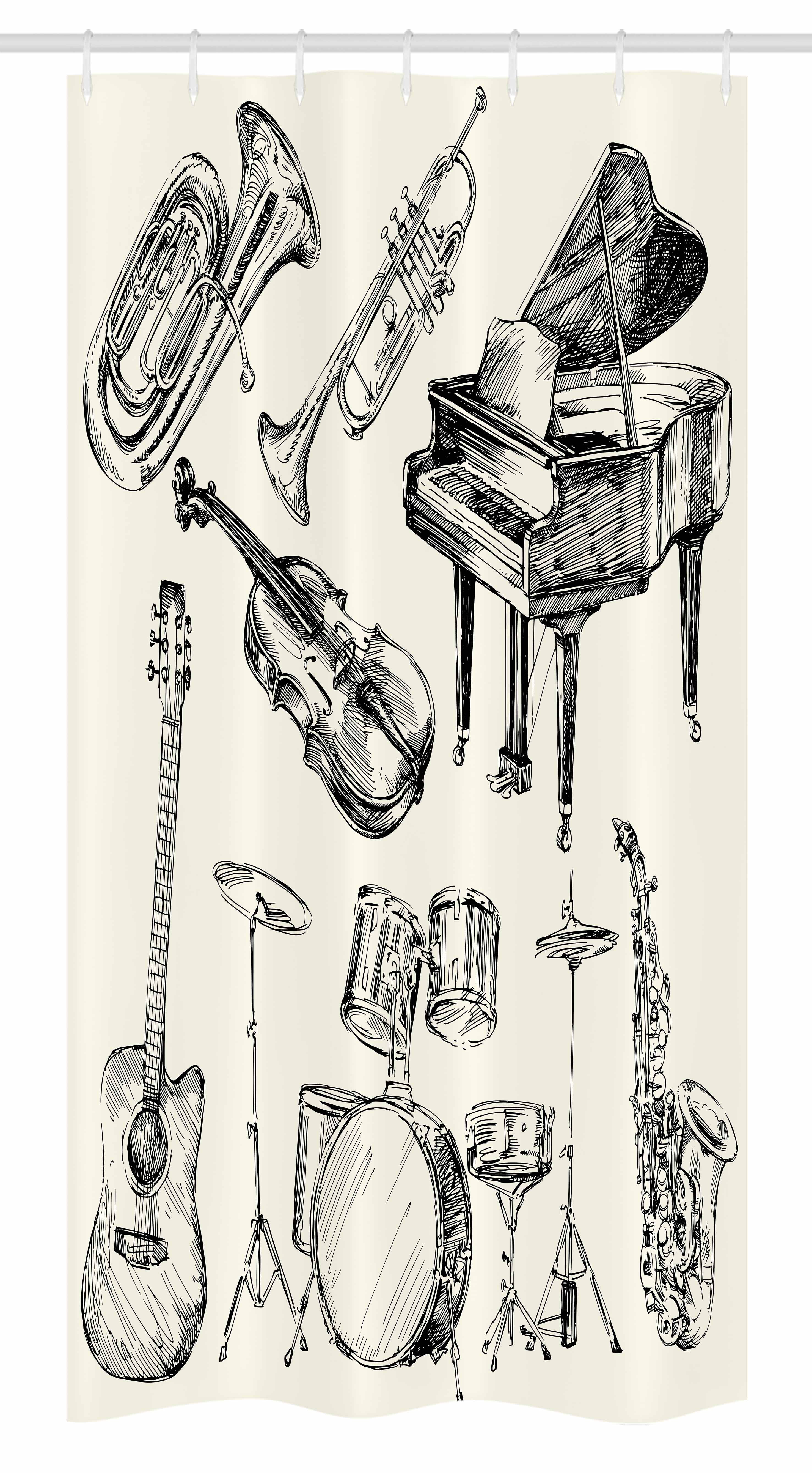 Jazz Music Stall Shower Curtain, Collection of Musical Instruments ...