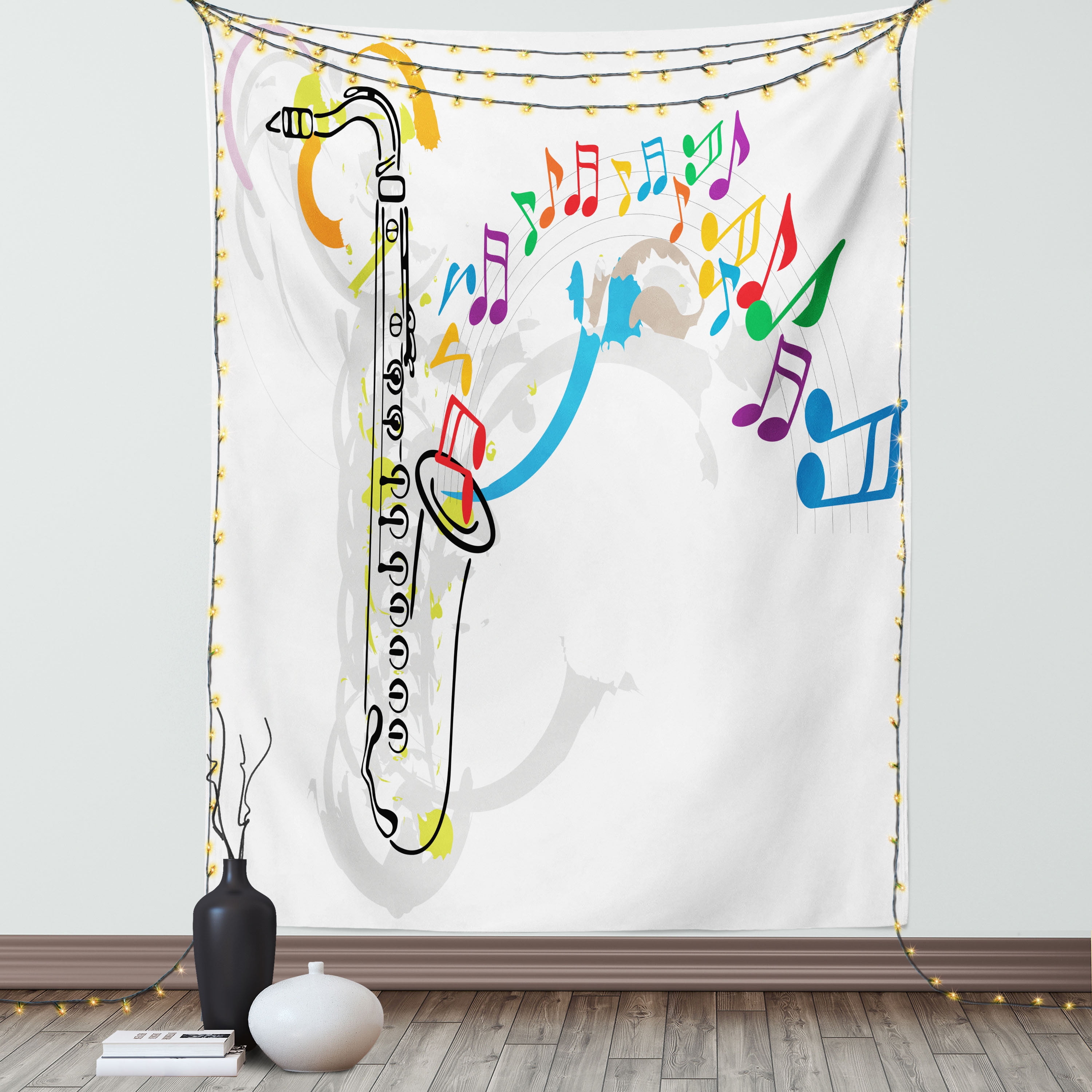 Jazz Music Tapestry, Celebration Festival Theme Colorful Artwork with ...
