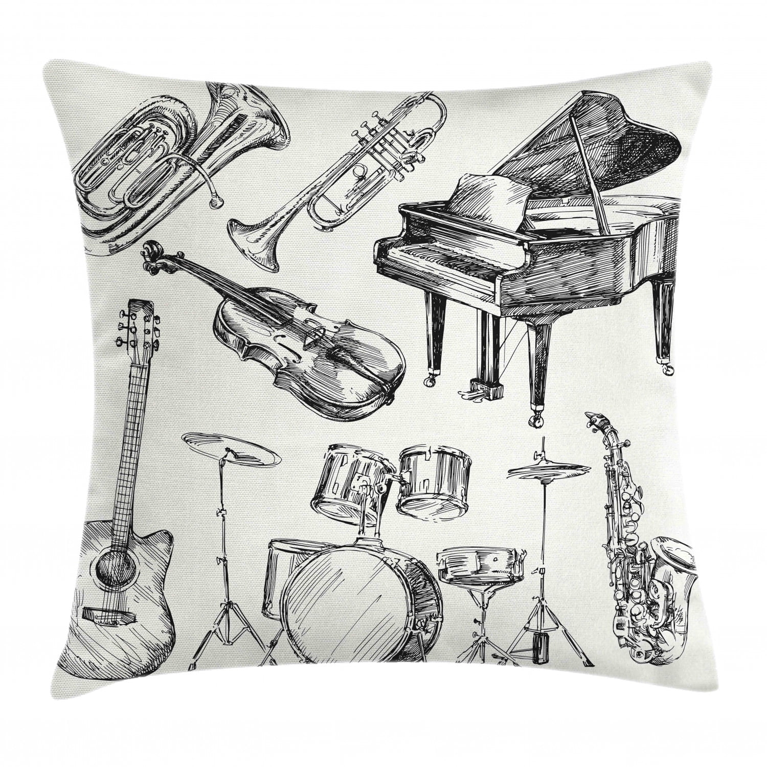Jazz Music Throw Pillow Cushion Cover, Illustration of Musical ...