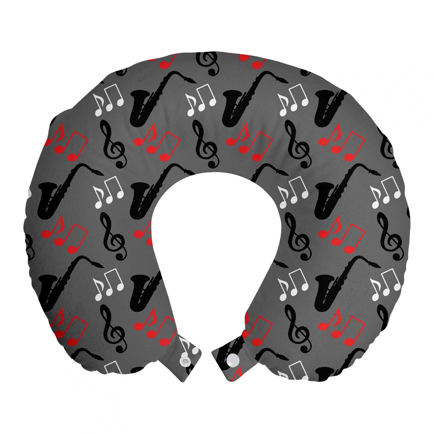 Jazz Music Travel Pillow Neck Rest, Music Notes Treble Clef Saxophone ...