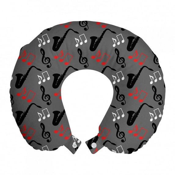 Jazz Music Travel Pillow Neck Rest, Music Notes Treble Clef Saxophone ...