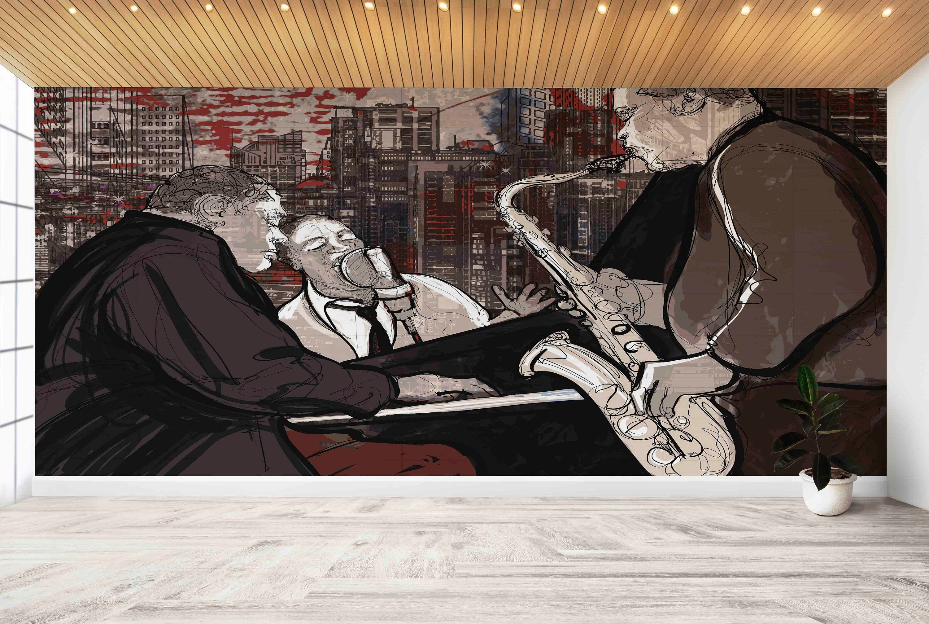 Jazz Musicians Painting, Bright Wallpaper, 3d Wallpaper, Music Wall Art ...