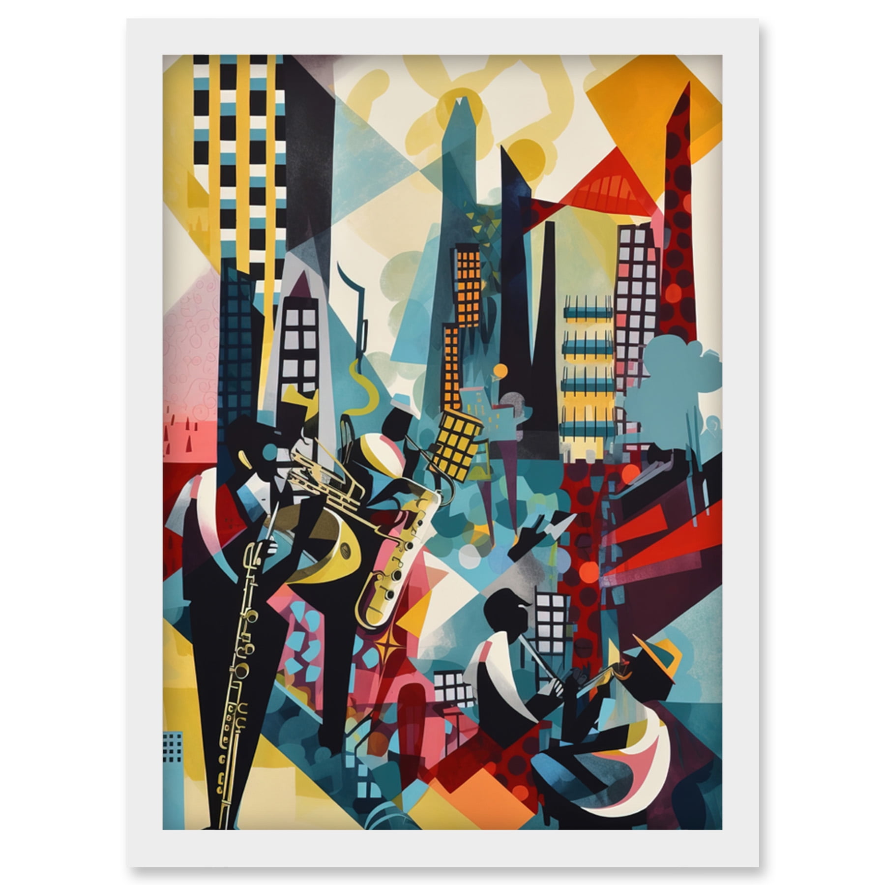 Jazz Musicians Playing on an Urban Landscape Rooftop Abstract Modern ...