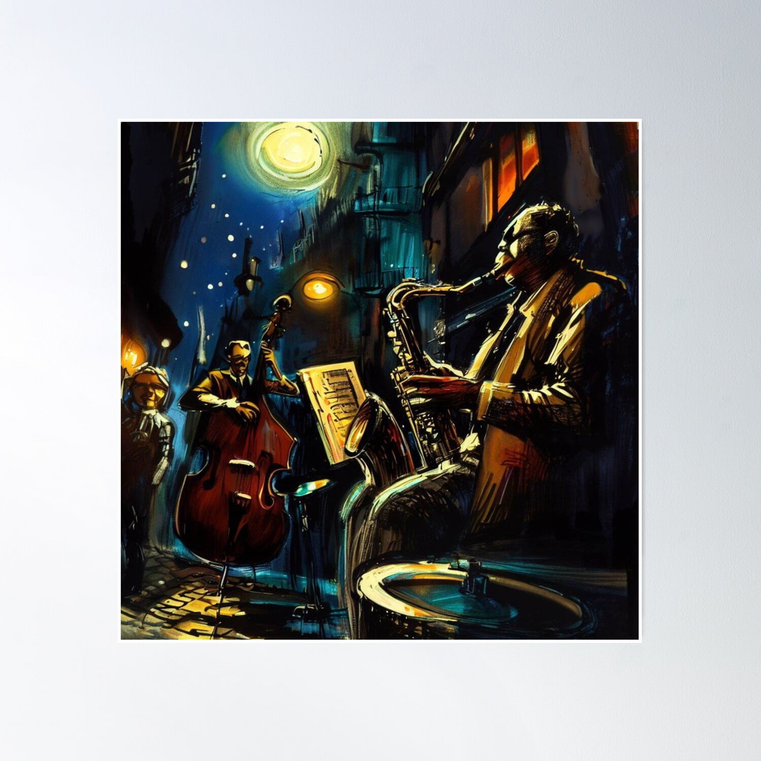 Jazz Night Bohemian Group Playing Music City Poster Wall Art, Modern ...