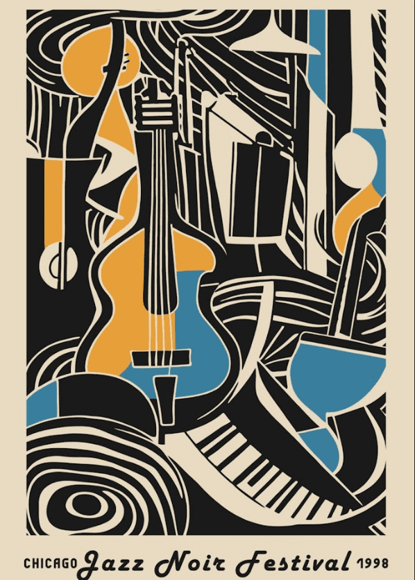Jazz Noir Festival Poster 24x36 - Dark Elegance, Sophisticated Design ...