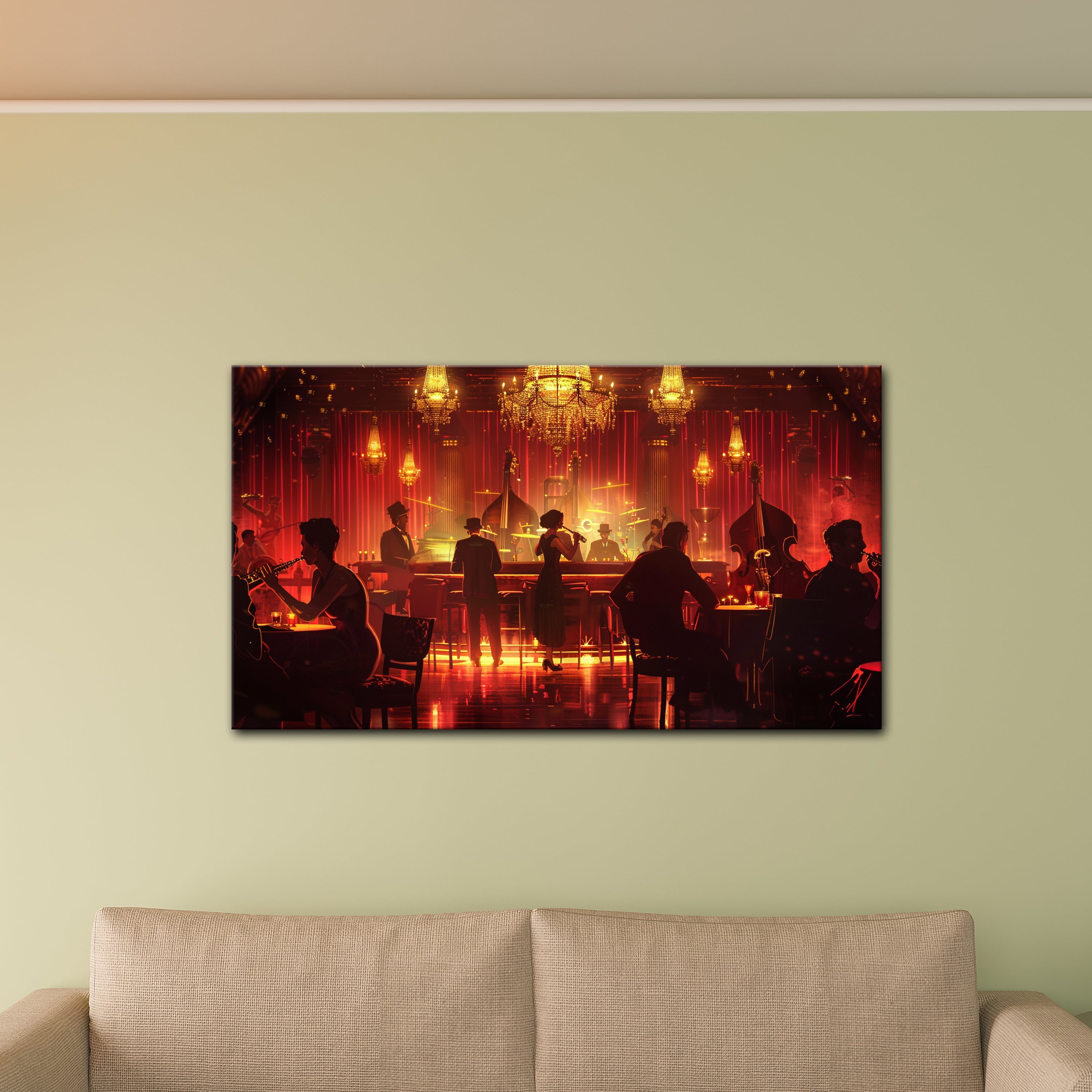 Jazz Noir Night- Vintage Jazz Bar Nocturne Painting (16 "x24 ...