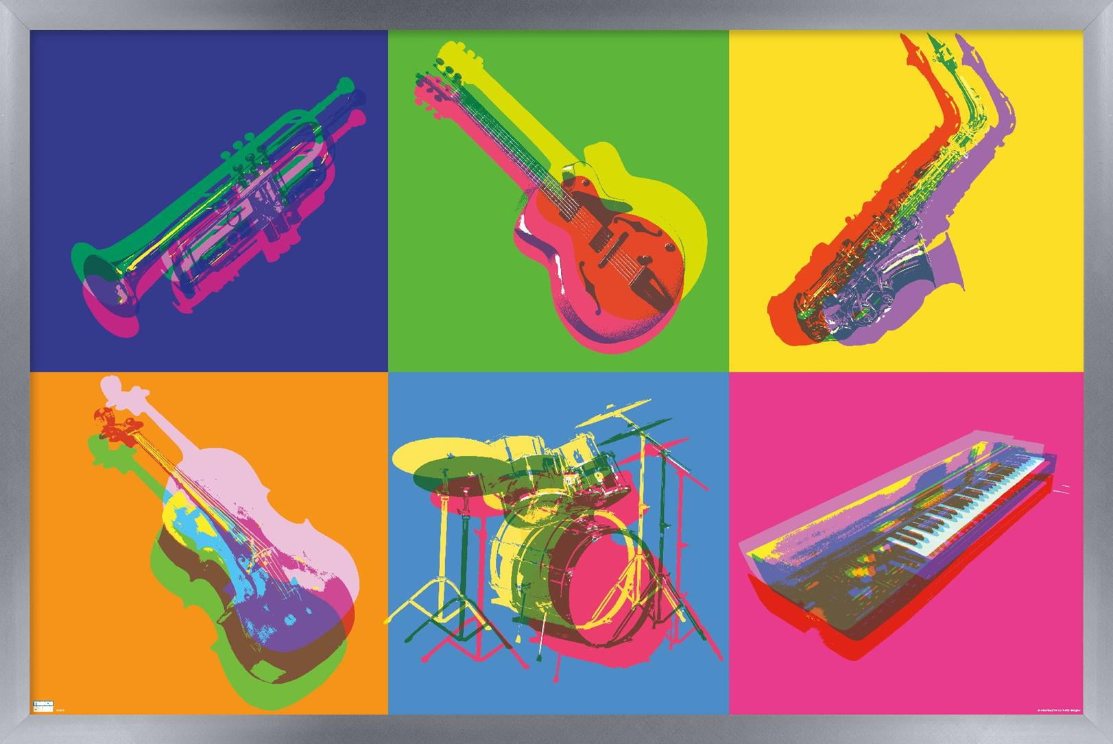Jazz - Pop Art Instruments Wall Poster, 14.725" x 22.375" Framed ...