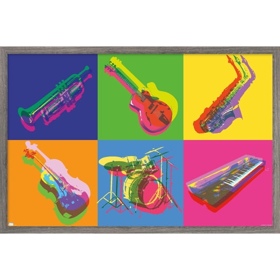 Jazz - Pop Art Instruments Wall Poster, 14.725" x 22.375" Framed ...