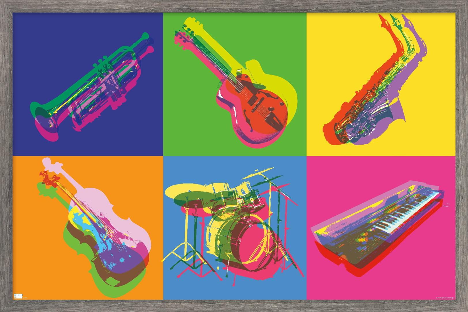 Jazz - Pop Art Instruments Wall Poster, 22.375" x 34" Framed - Walmart.com