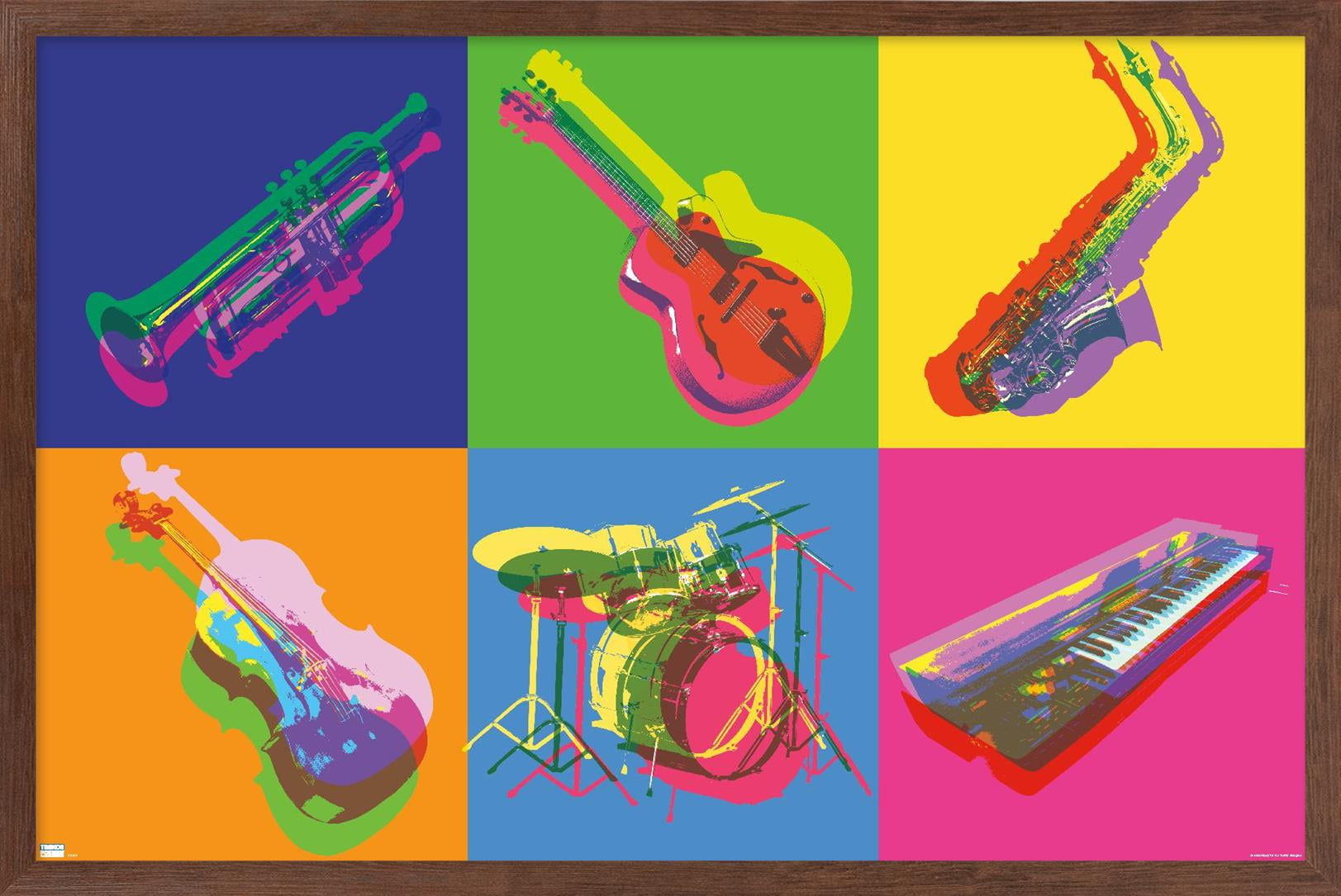 Jazz - Pop Art Instruments Wall Poster, 22.375" x 34" Framed - Walmart.com