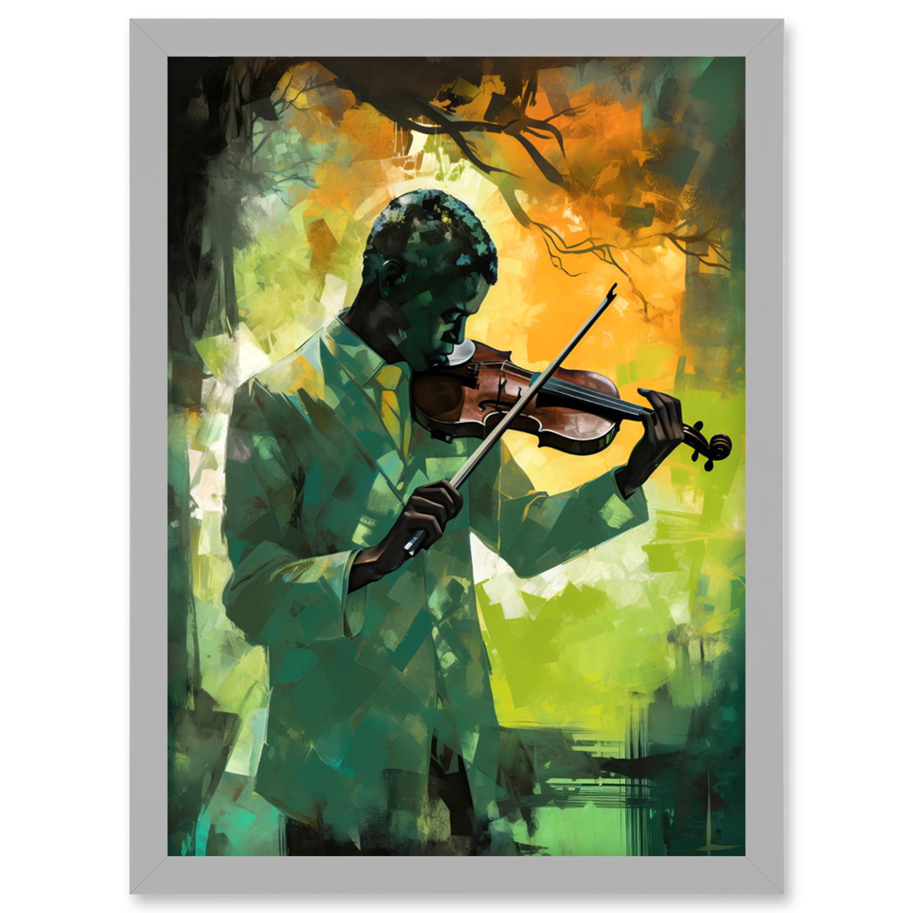 Jazz Violin Player Playing Violin Under a Tree Artwork Framed Wall Art ...