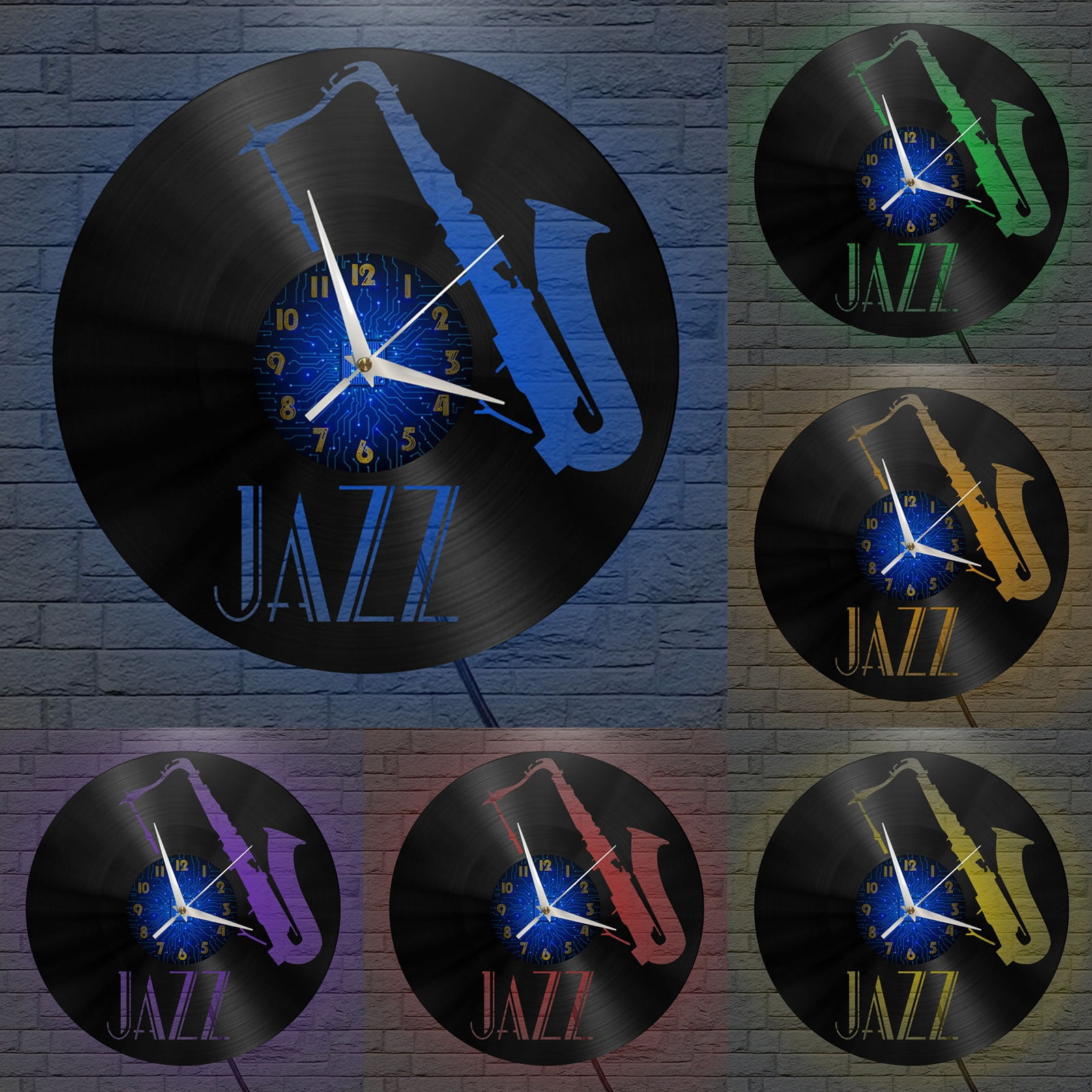 Jazz saxophone Vinyl Record Wall Clock for Kitchen Wall Decor Wall Art ...
