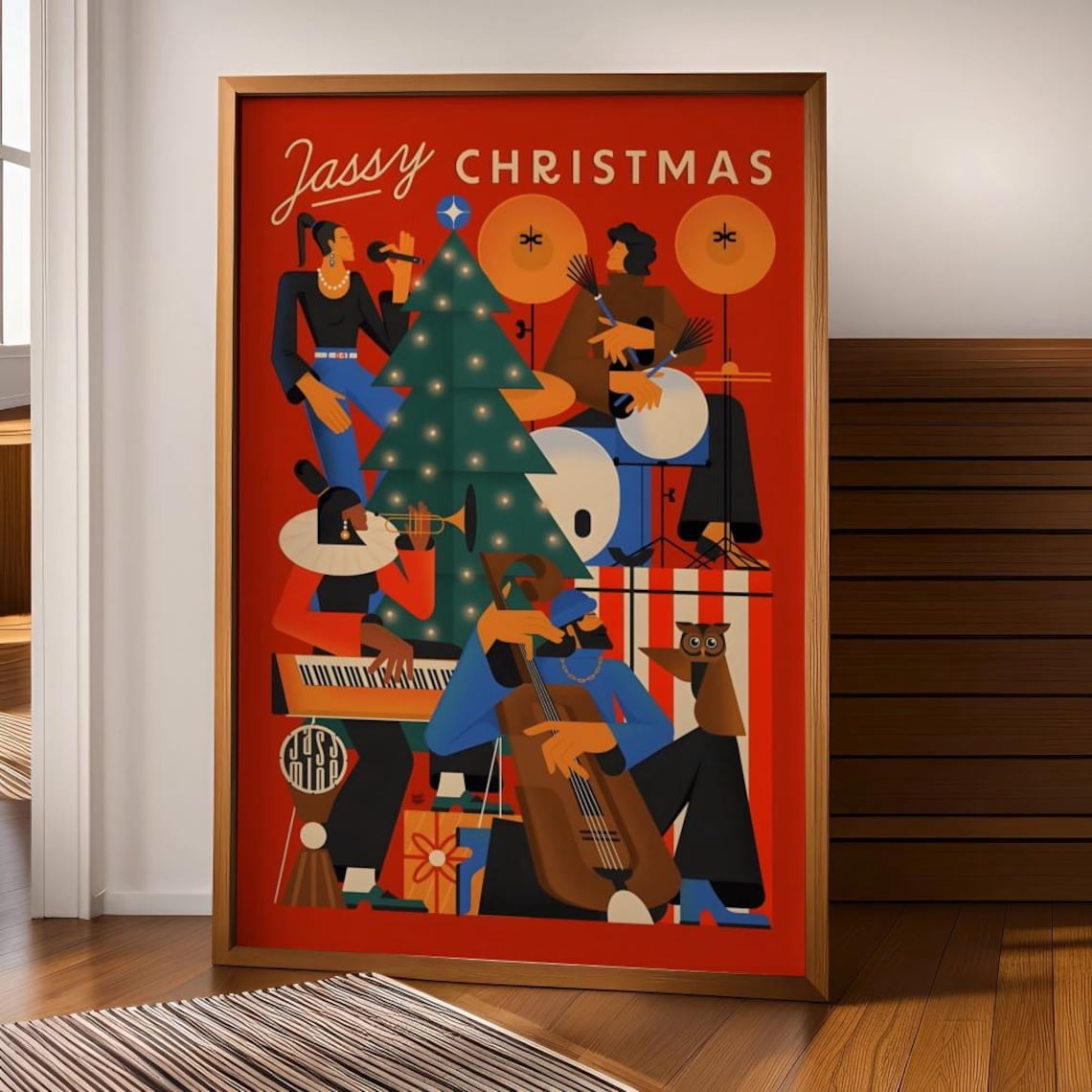 Jazzy Wall Art Retro Music Festive Jazz Band Poster, Unframed Canvas ...