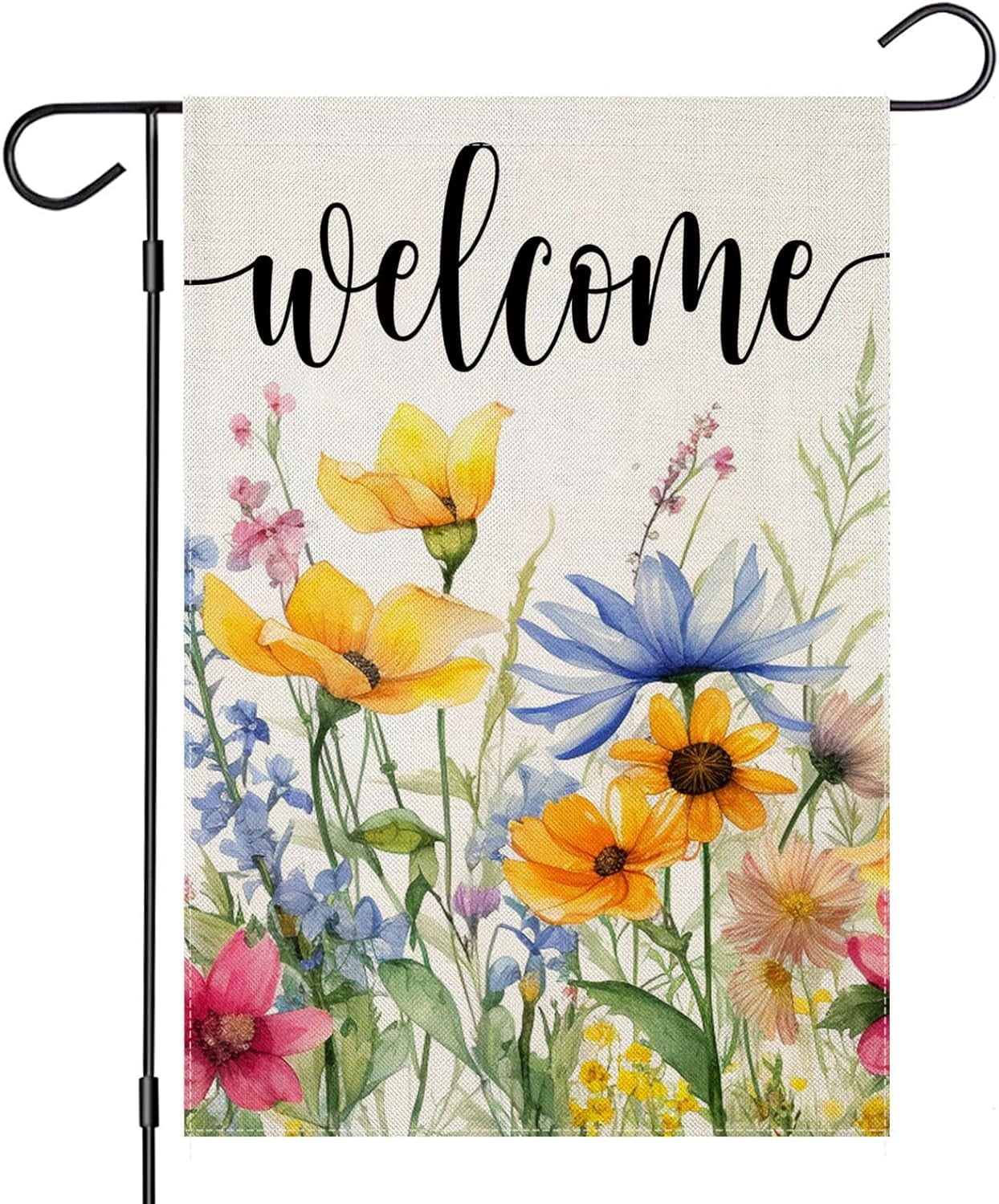 Jbralid 12” x 18” Linen Welcome Spring Floral Garden Flag, Double-Sided ...