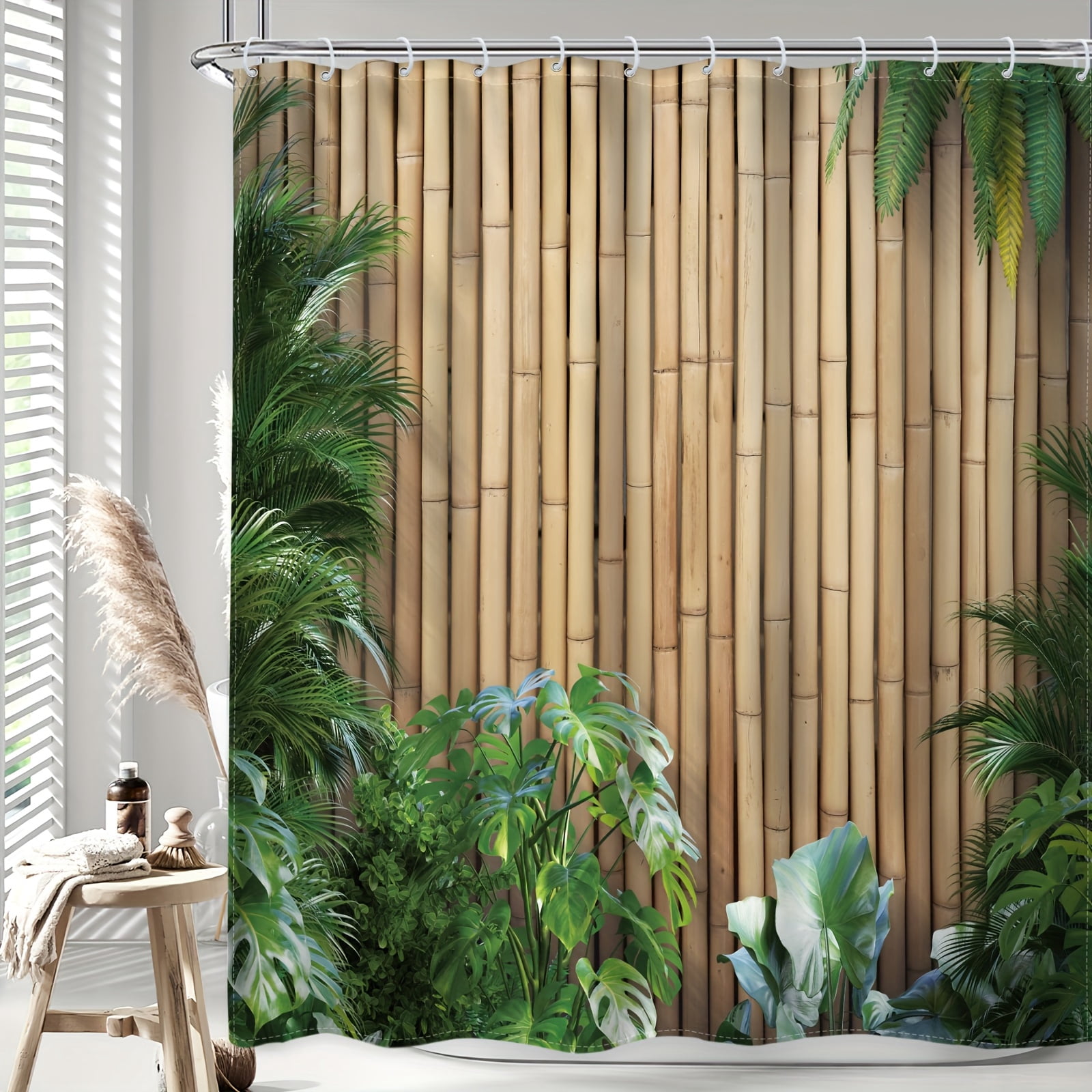Jbralid Bamboo Jungle Shower Curtain with Tropical Plants Design for ...