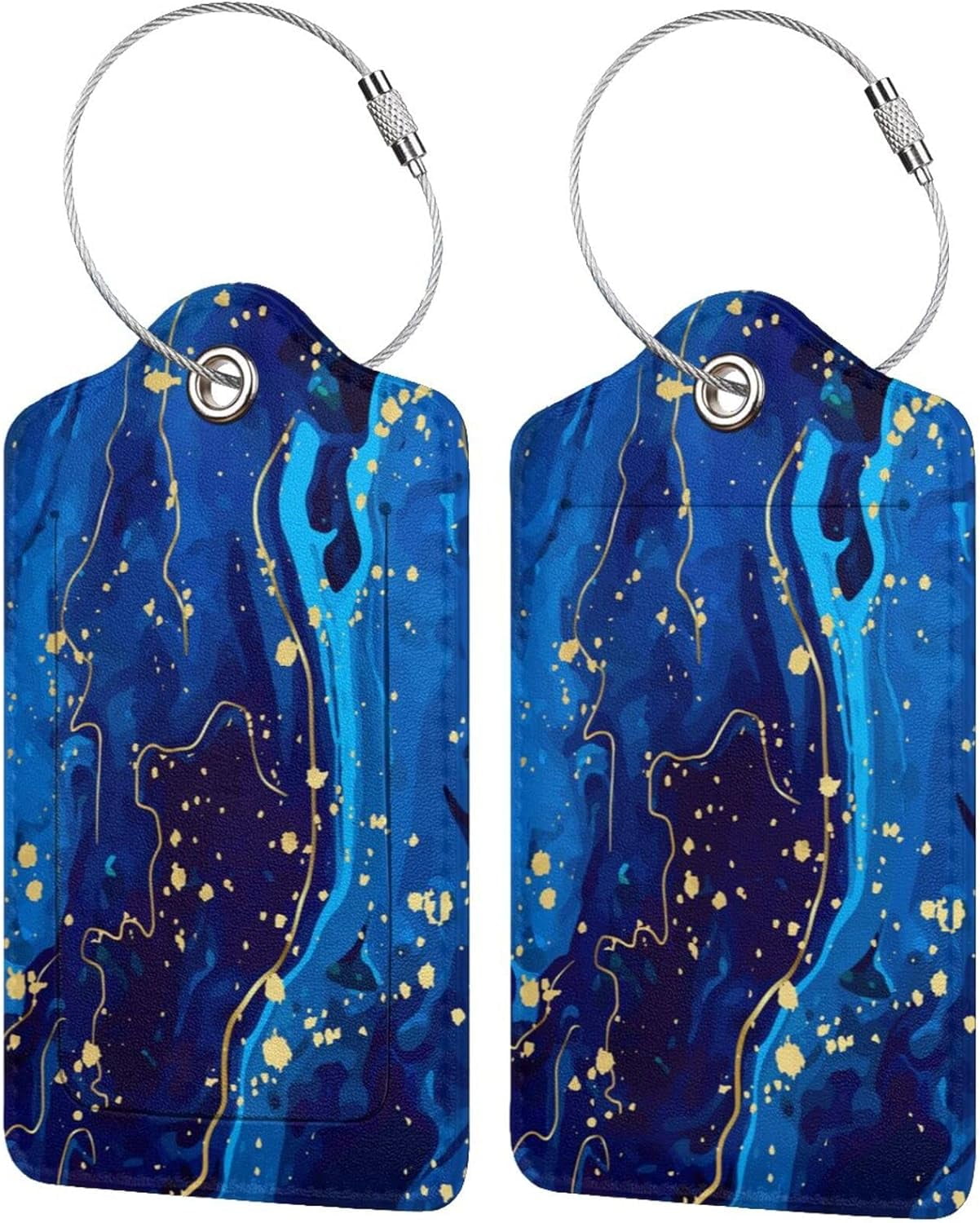 Jbralid Blue and Gold Marble Luggage Tags Name ID Card Stainless Steel ...