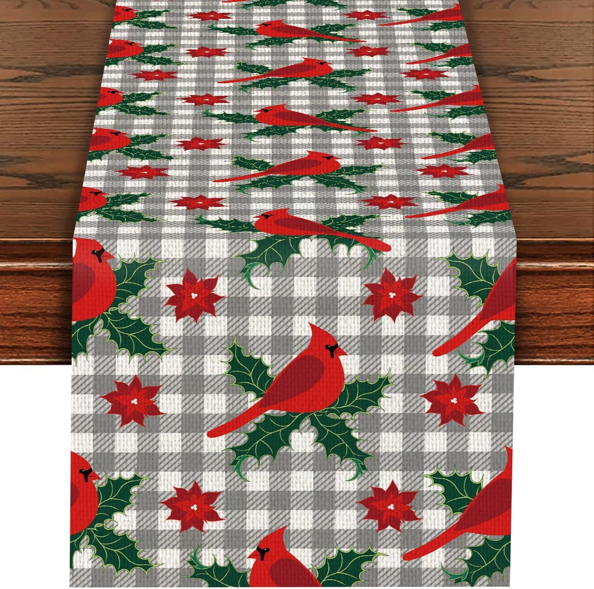 Jbralid Christmas Red Cardinal Plaid Table Runner for Home Kitchen ...