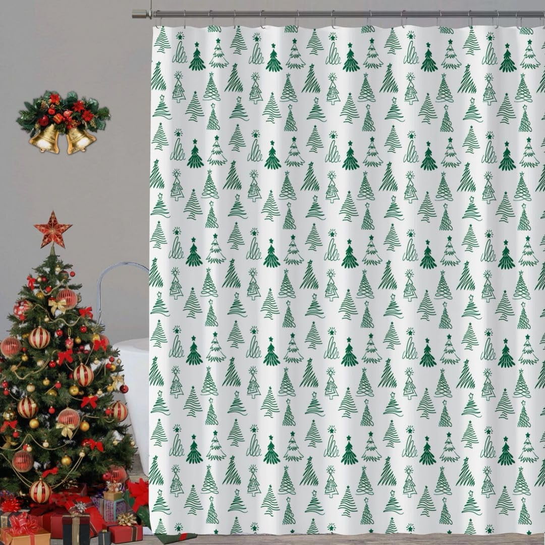 Jbralid Christmas Shower Curtain, Green Christmas Tree Shower Curtains ...