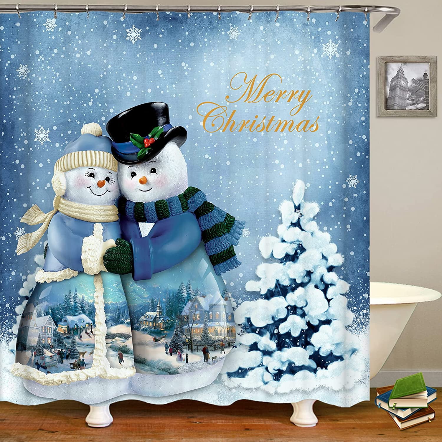 Jbralid Christmas Snowman Shower Curtain, Vintage Xmas Winter Shower ...