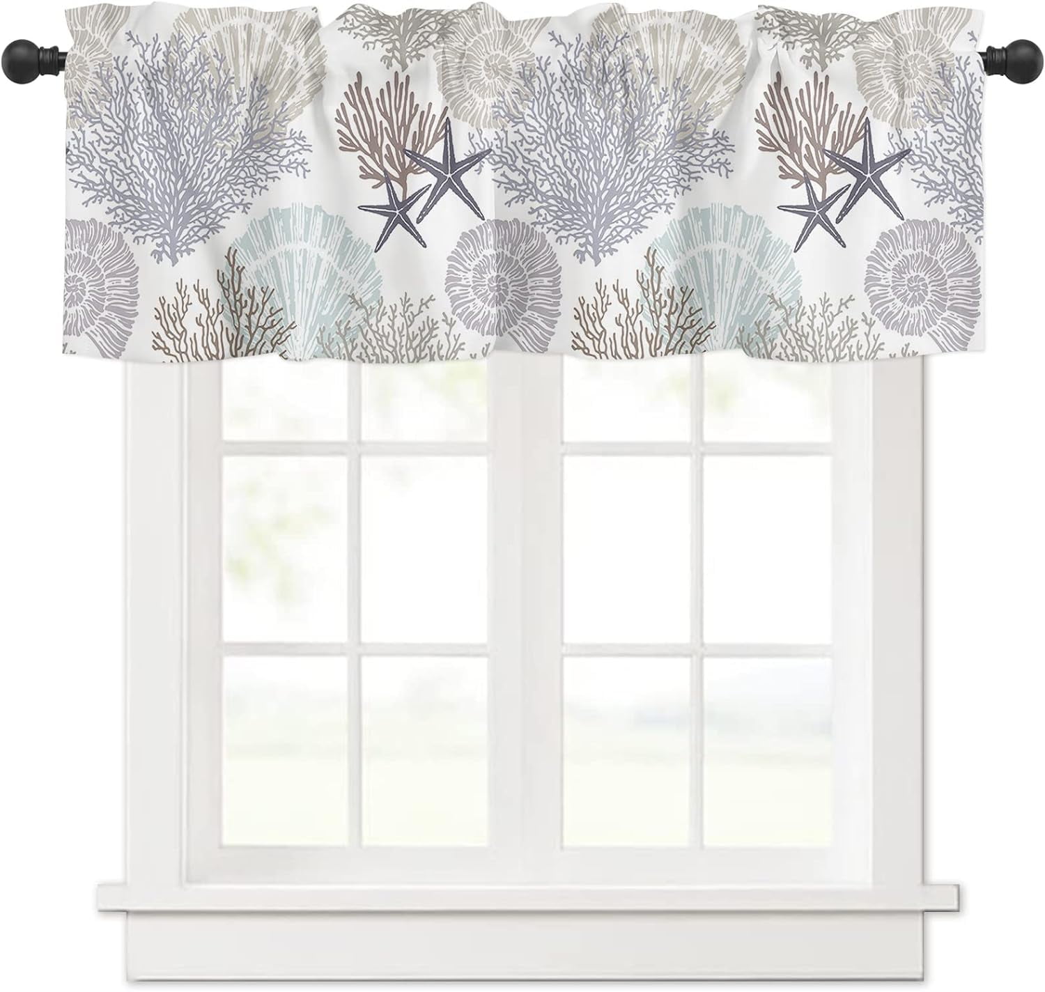 Jbralid Coral Valance for Windows Starfish Seashell Curtains Valances ...