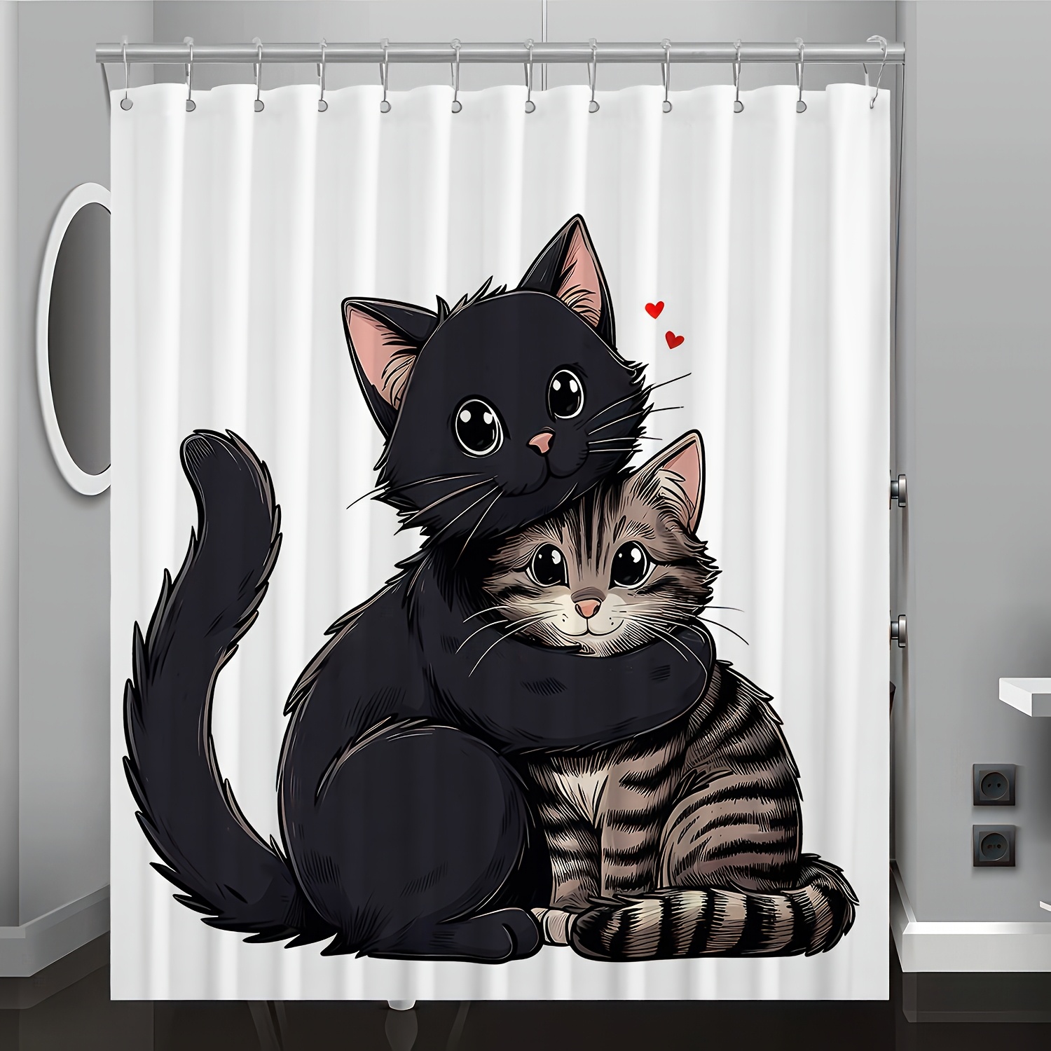 Jbralid Cute Black and Tabby Cats Hugging Shower Curtain for Home ...