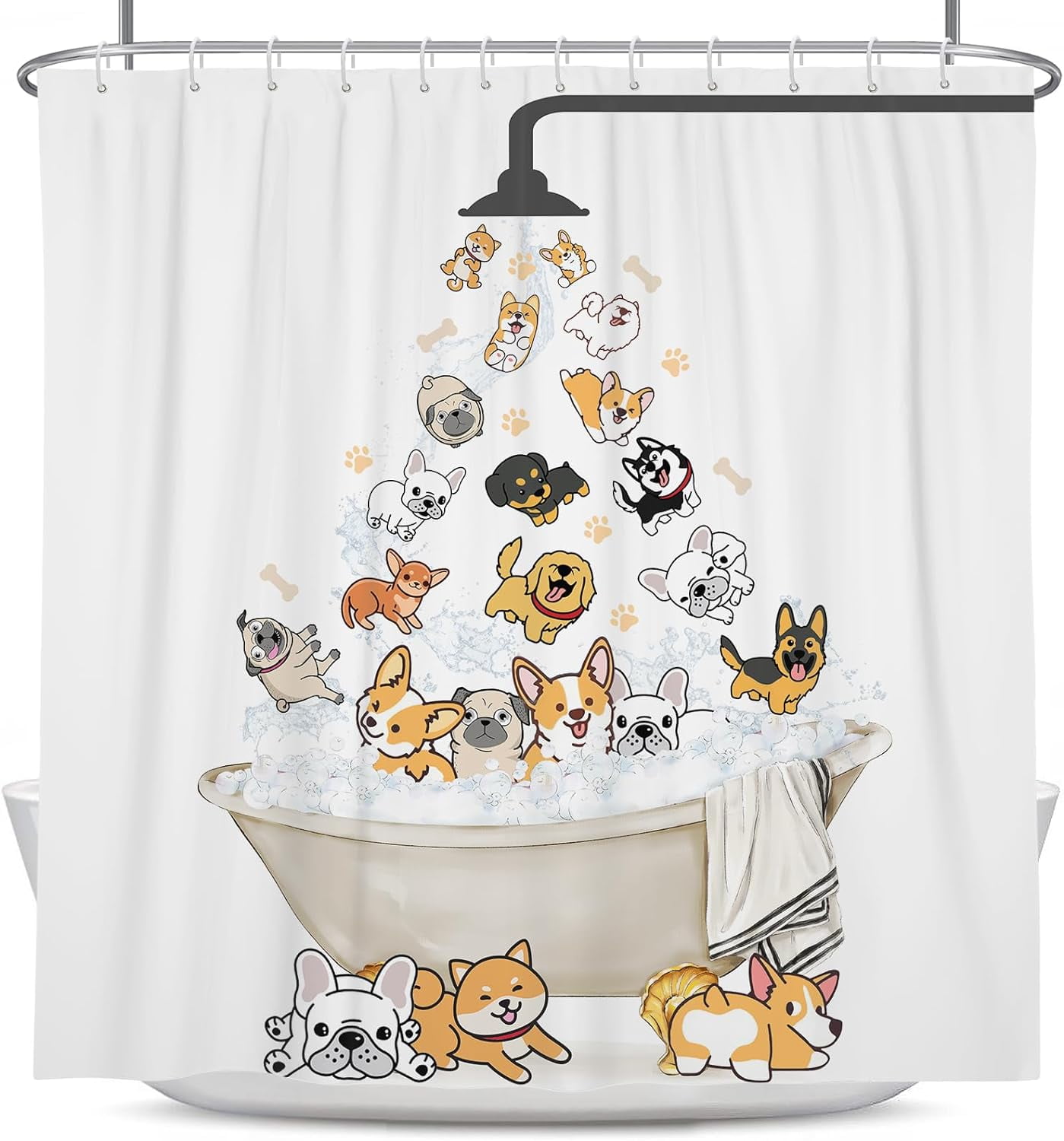 Jbralid Cute Dogs Shower Curtain for Kids Cartoon Corgi Funny Fun ...