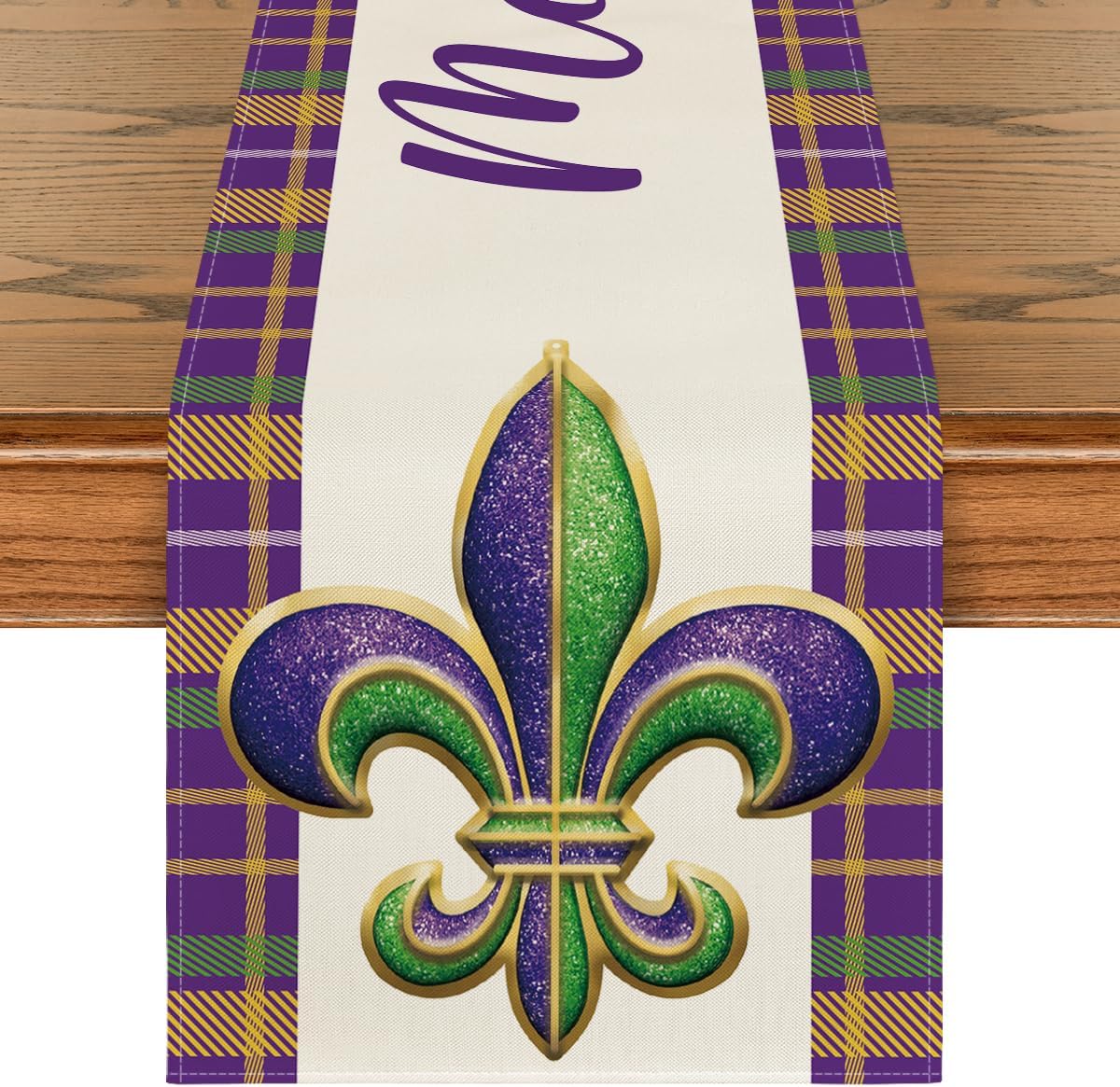 Jbralid Iris Stripes Mardi Gras Carnival Table Runner, Seasonal Holiday ...