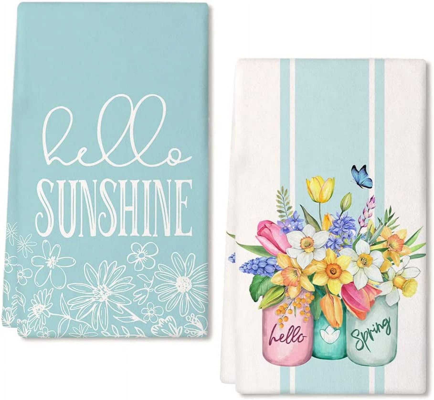 Jbralid Kitchen Towels for Spring Summer Decor Floral Mason Jar Dish ...