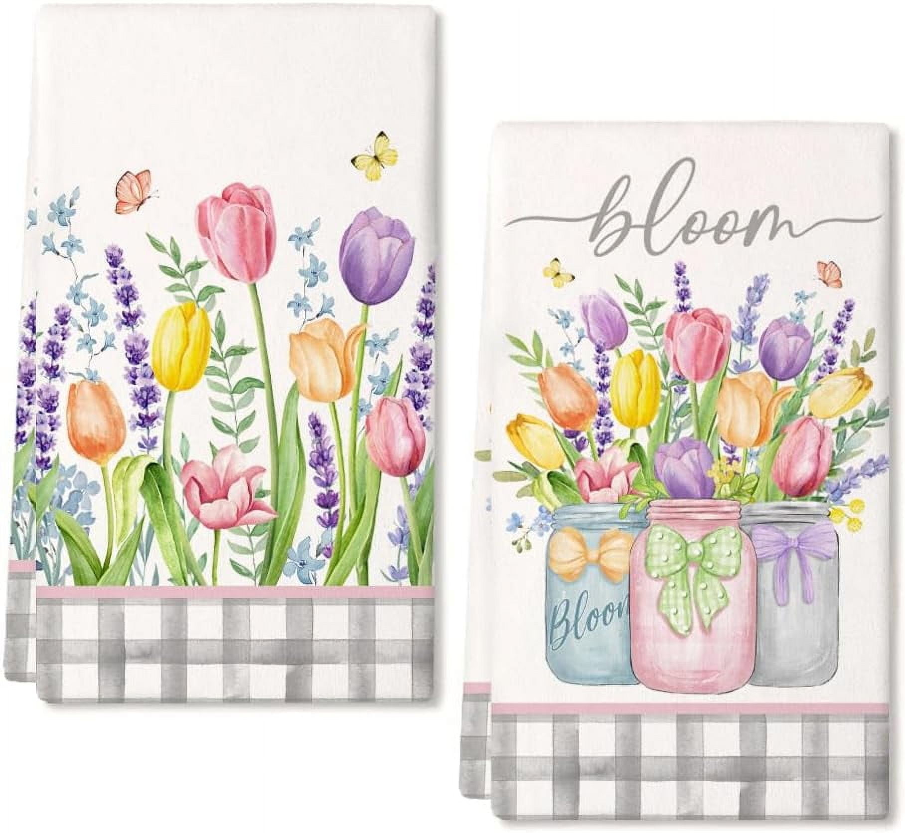Jbralid Lavender Tulip Spring Kitchen Towels Dish Towels Set of 2, Pink ...