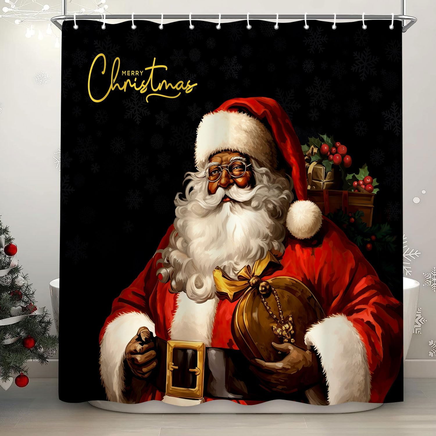 Jbralid Merry Christmas Shower Curtain, Black Santa Claus Holiday ... Jbralid Merry Christmas Shower Curtain, Black Santa Claus Holiday ...